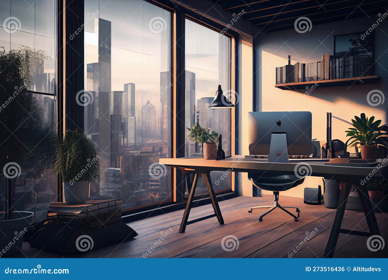 Modern Office with a View of the City and Plastic Windows Stock ...