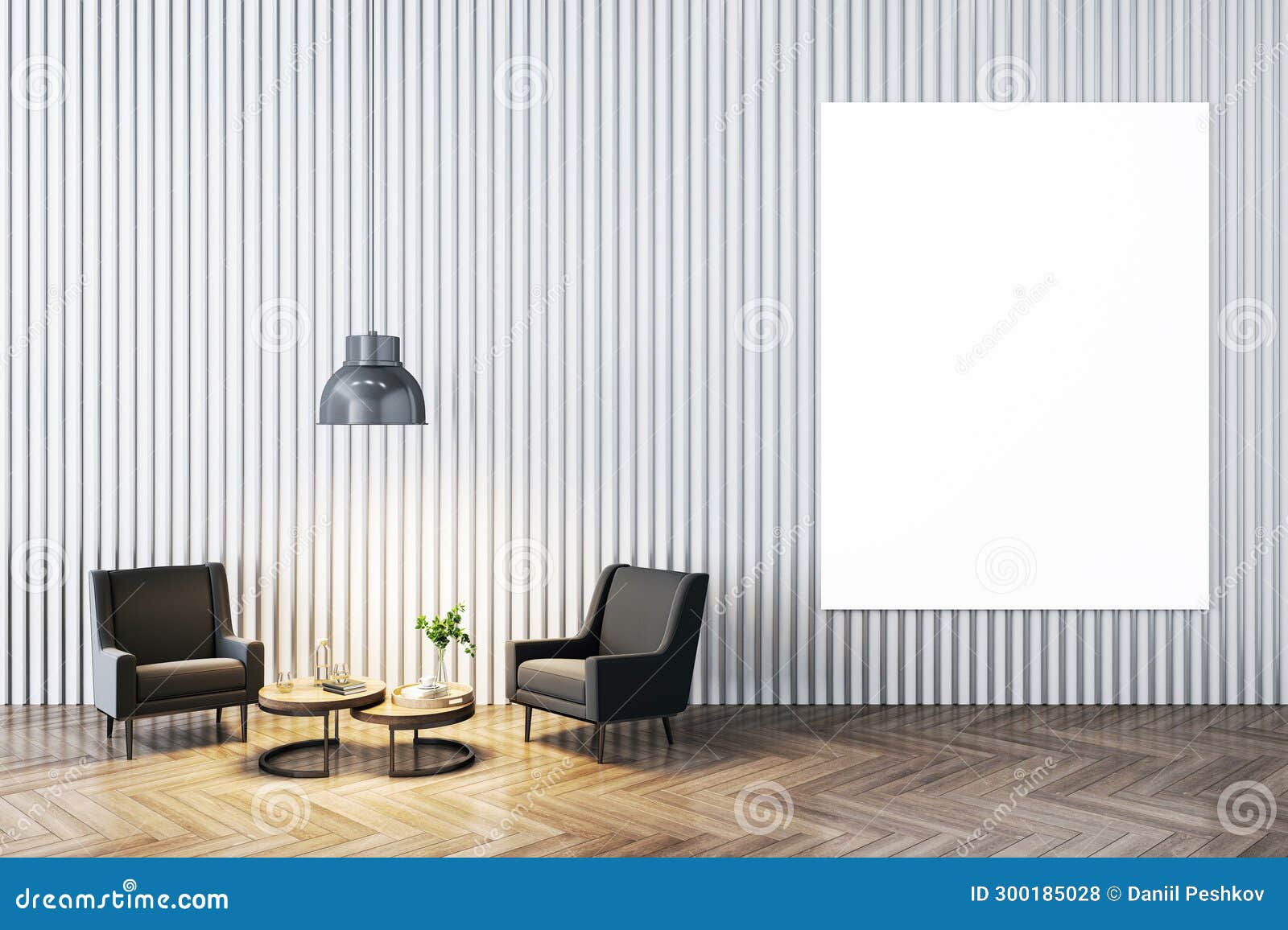 Modern Office Waiting Area with Pendant Light and Poster Mockup ...