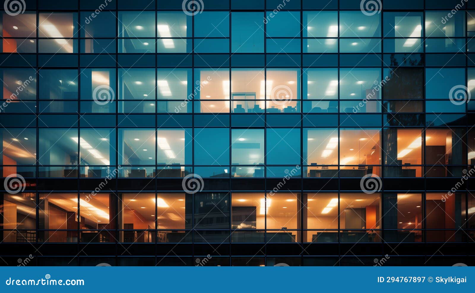 Modern Office Windows at Night, Facade Outside View Stock Image - Image ...