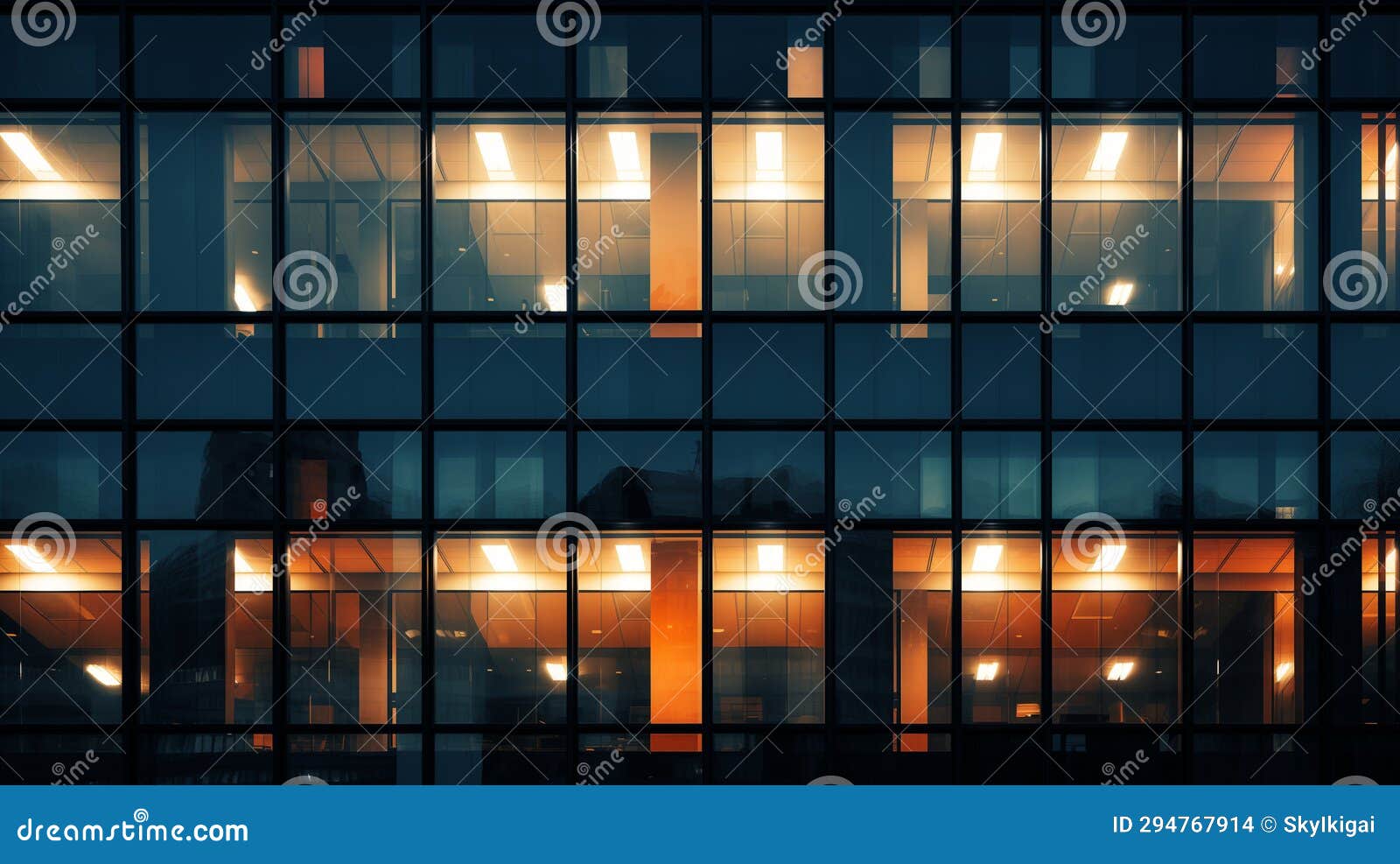 Modern Office Windows at Night, Facade Outside View Stock Illustration ...