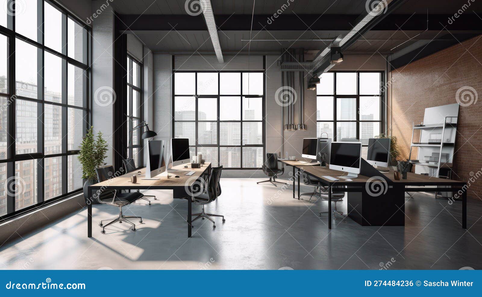 Modern Office Work Scene in Clear Focus Stock Illustration ...