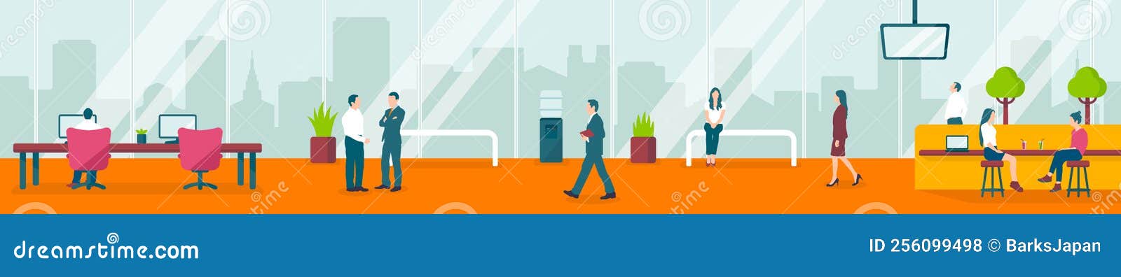 Modern Office and Workers Horizontal Vector Illustration Stock Vector ...