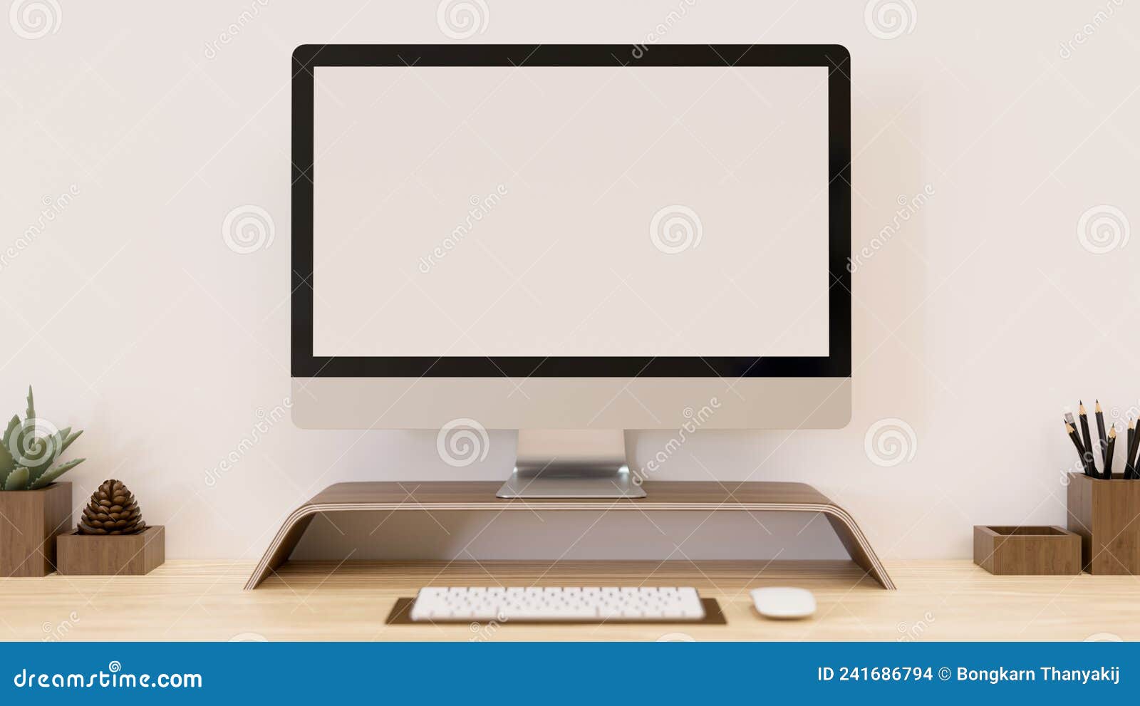 Modern Office Working Desk with Pc Desktop Computer Mockup on Wooden ...
