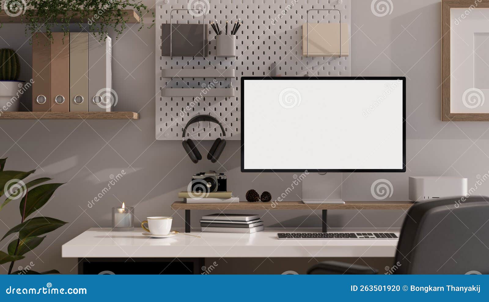 Modern Office Working Space or Home Studio Interior with Computer ...