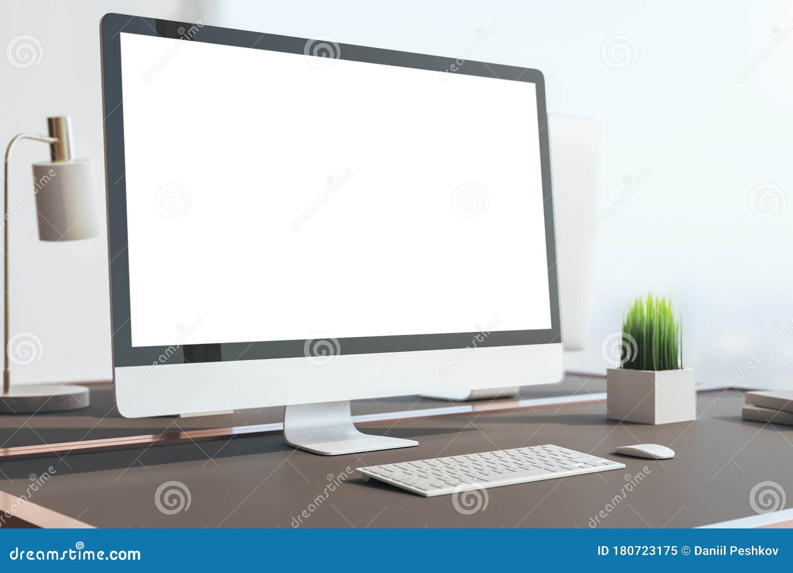 Modern Office Workplace with Computer Stock Illustration - Illustration ...