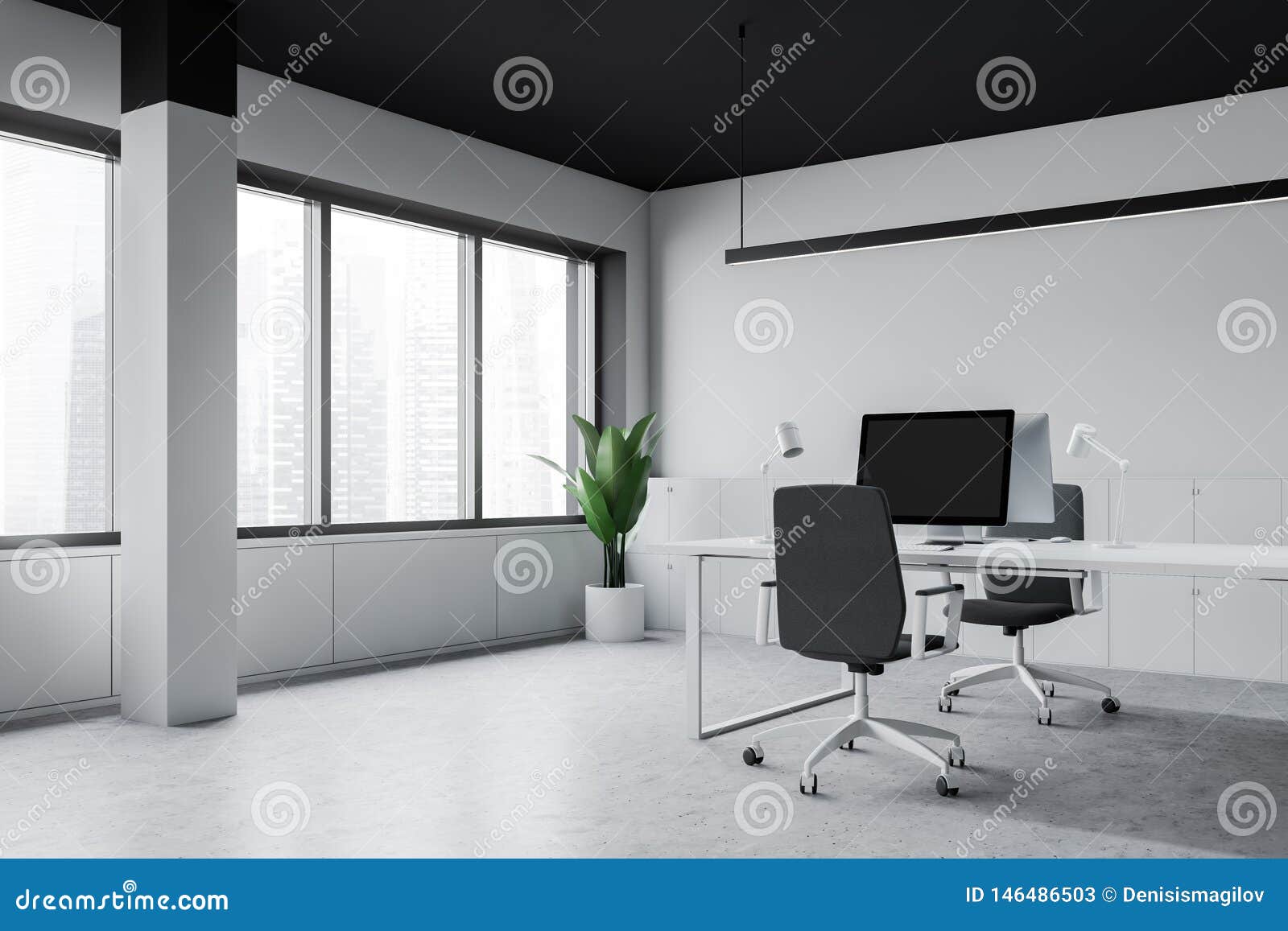 Modern Office Workplace with Computer Stock Illustration - Illustration ...