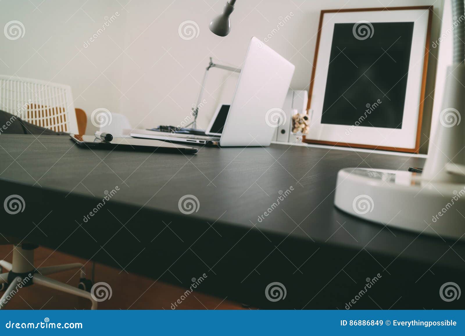 Modern Office Workplace with Laptop Computer and Smart Phone and Stock ...