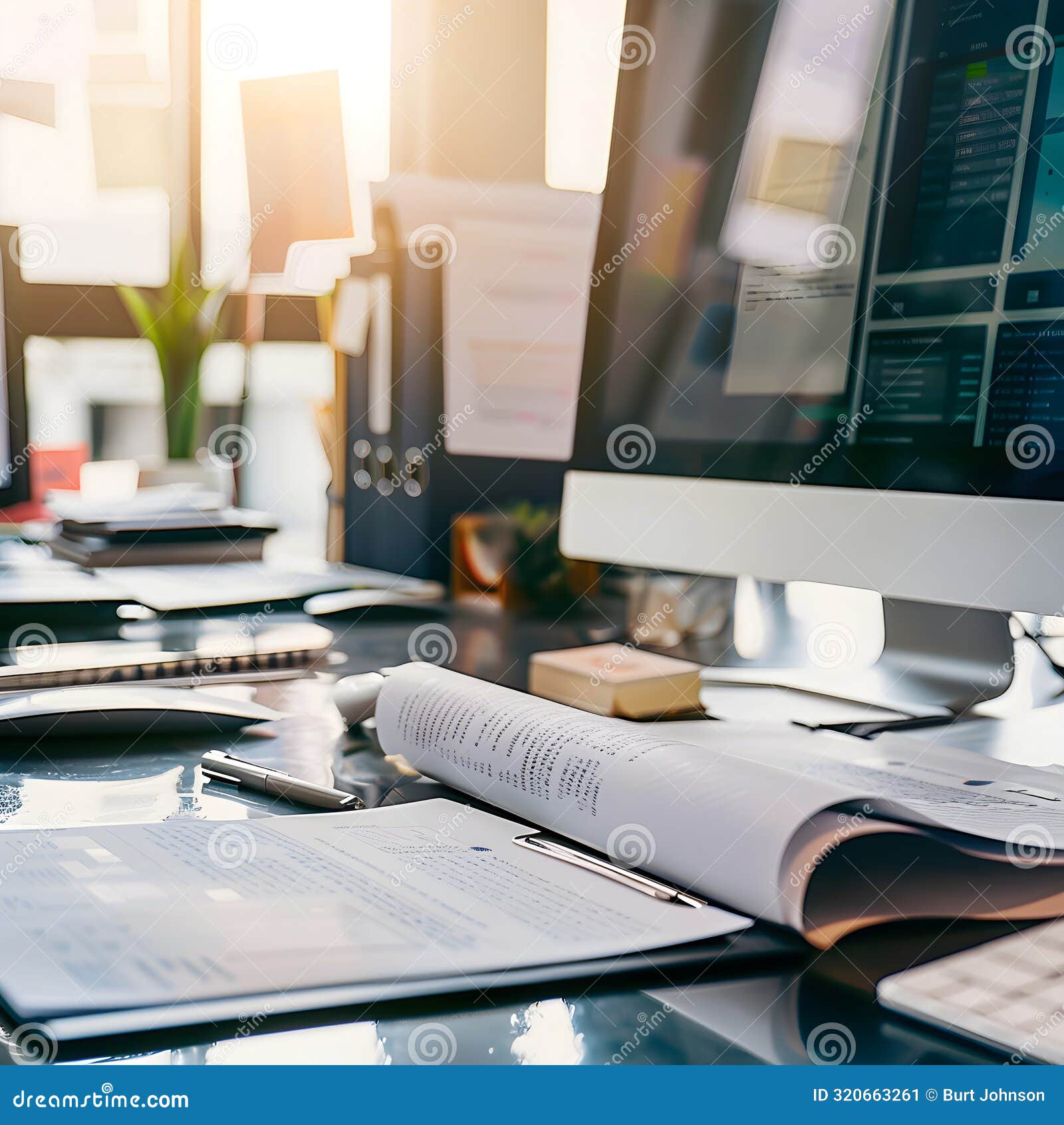 Modern Office Workspace with Computer and Documents Stock Image - Image ...