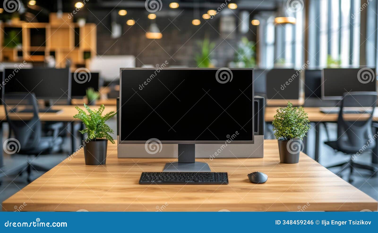 Modern Office Workspace with a Computer Monitor, Keyboard, Mouse ...