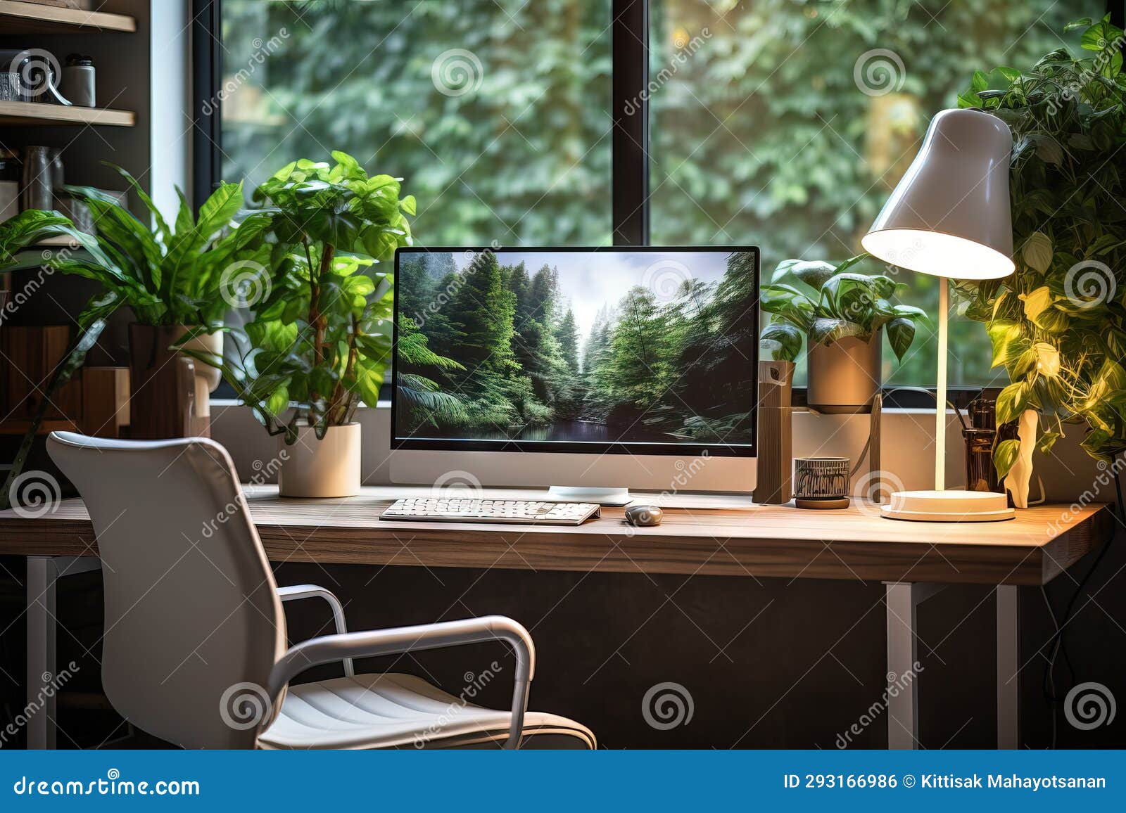 Modern Office Workspace with a Computer Monitor on a Table, Studio ...