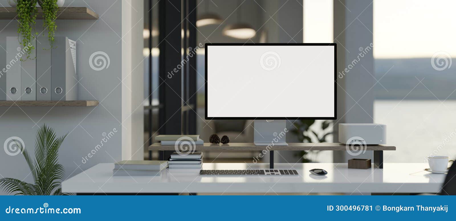 Modern Office Workspace with a White-screen PC Computer Mockup and ...
