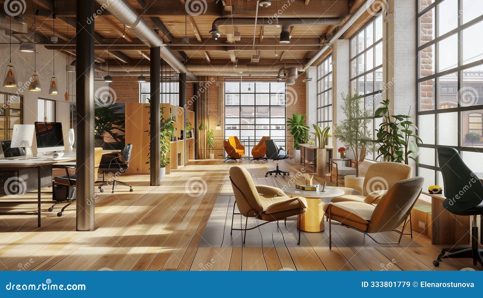 Modern Office with Workstations - Desks with Computers, Stock Image ...