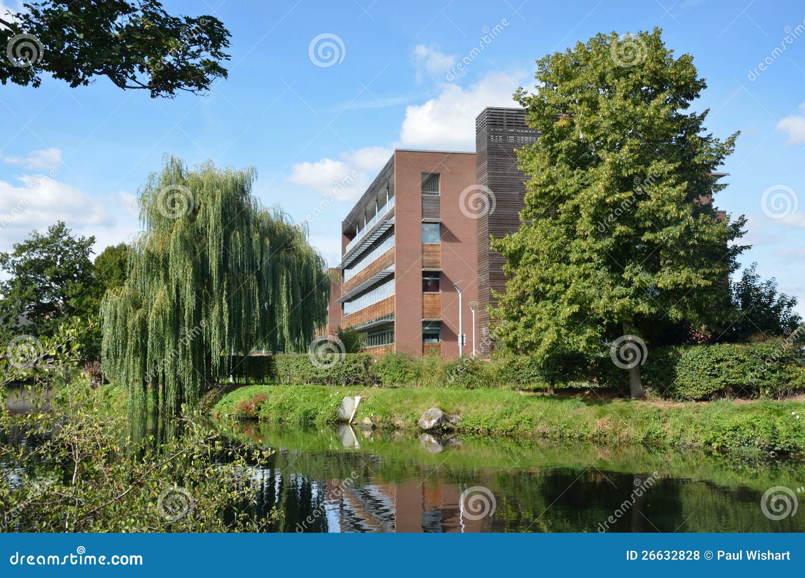 Modern offices by river stock photo. Image of brick, england - 26632828