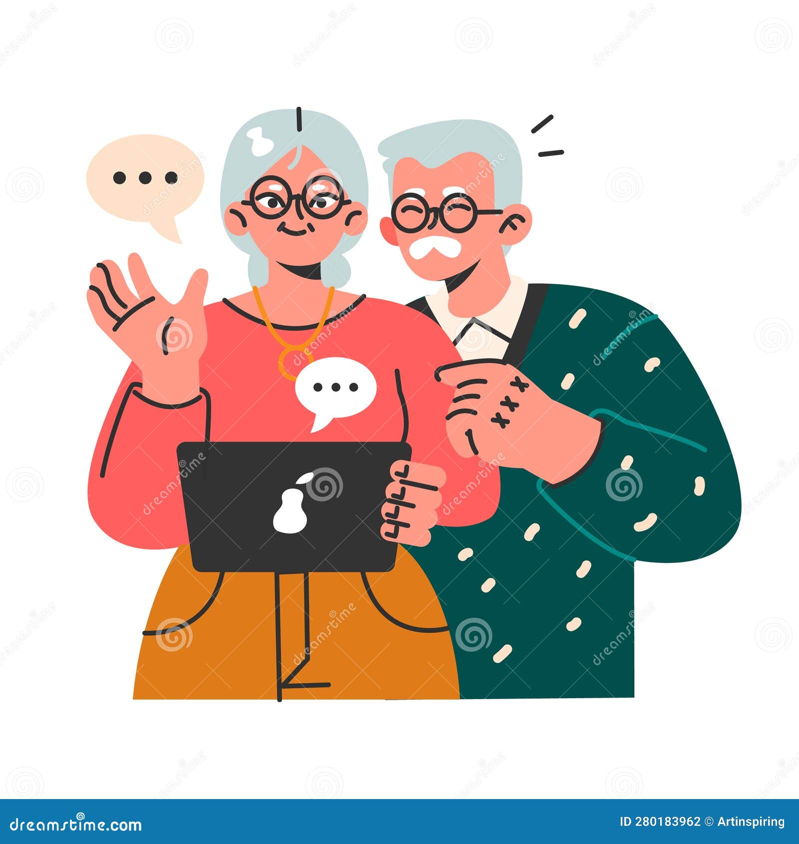 Modern Old Characters Using Internet and Computer. Seniors Confidently ...