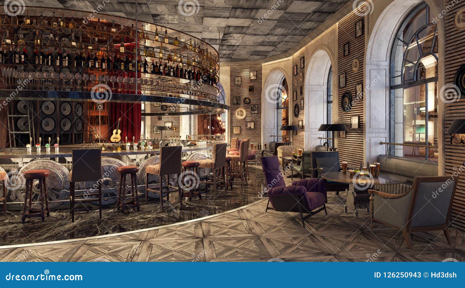 Modern Old Fashioned Restaurant Lounge Bar Stock Image - Image of music ...