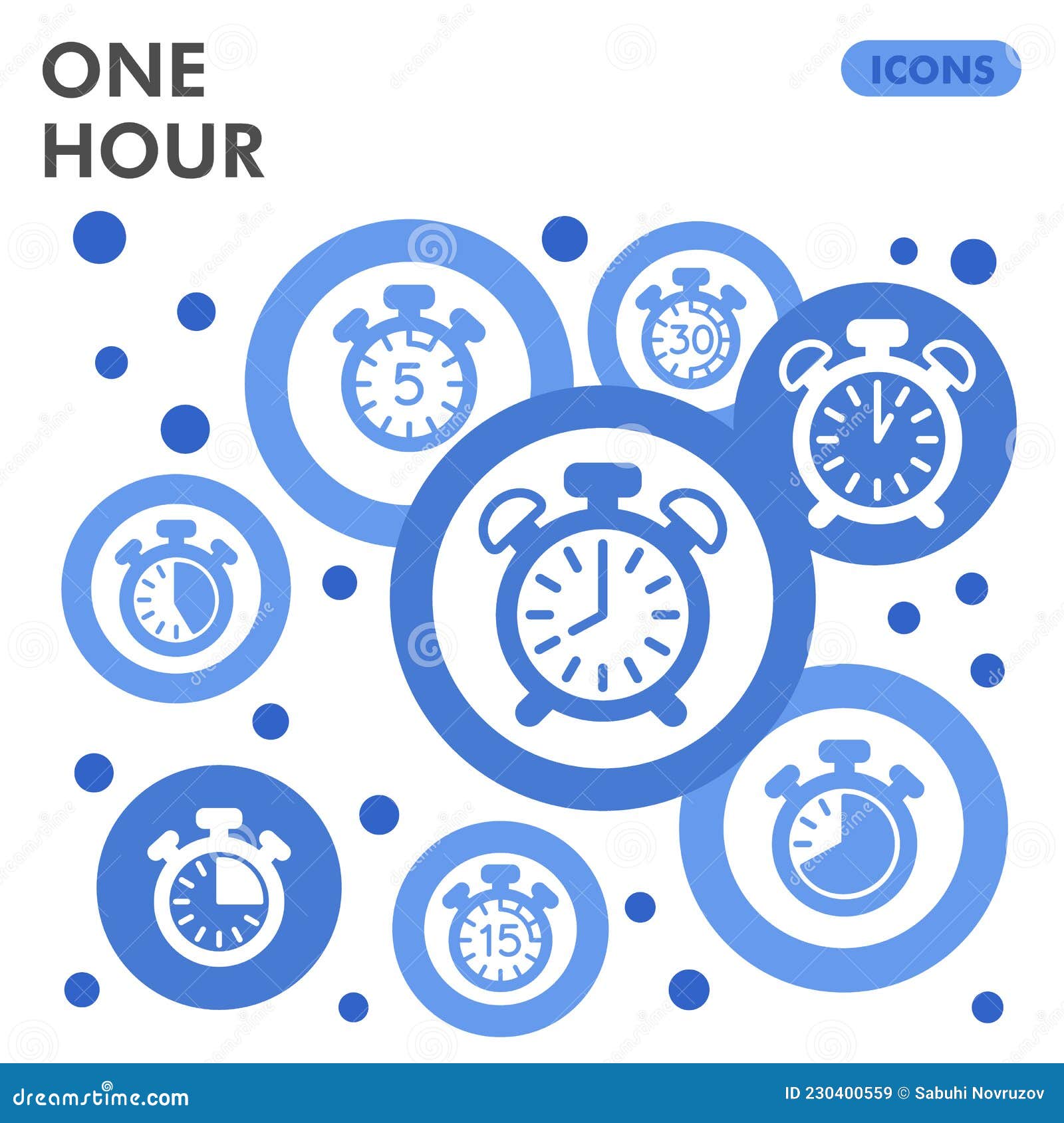 Modern One Hour Infographic Design Template. Alarm Clock and Stopwatch ...