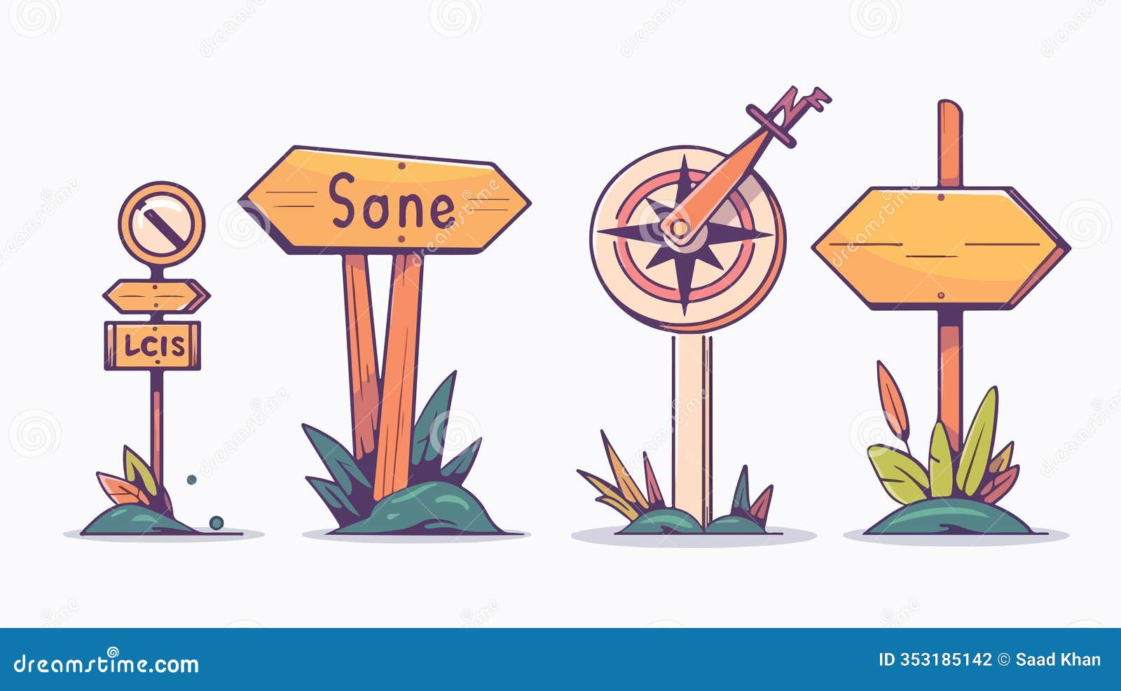 Modern One-Line Way Direction Illustration Set Stock Vector ...