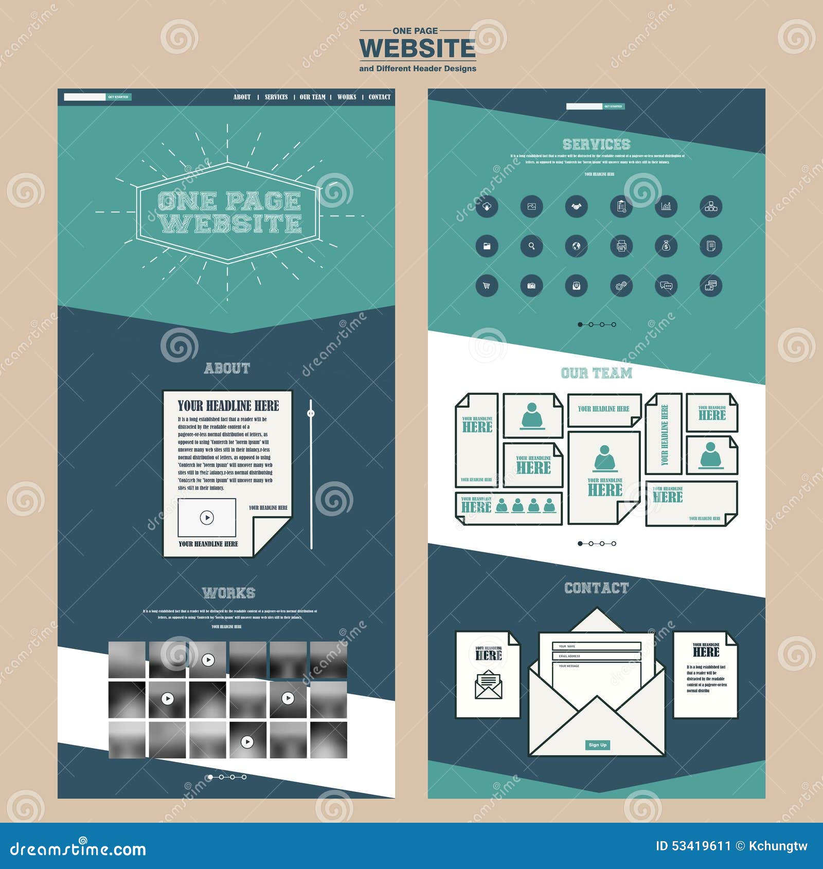 Modern One Page Website Template Design Stock Vector - Illustration of ...