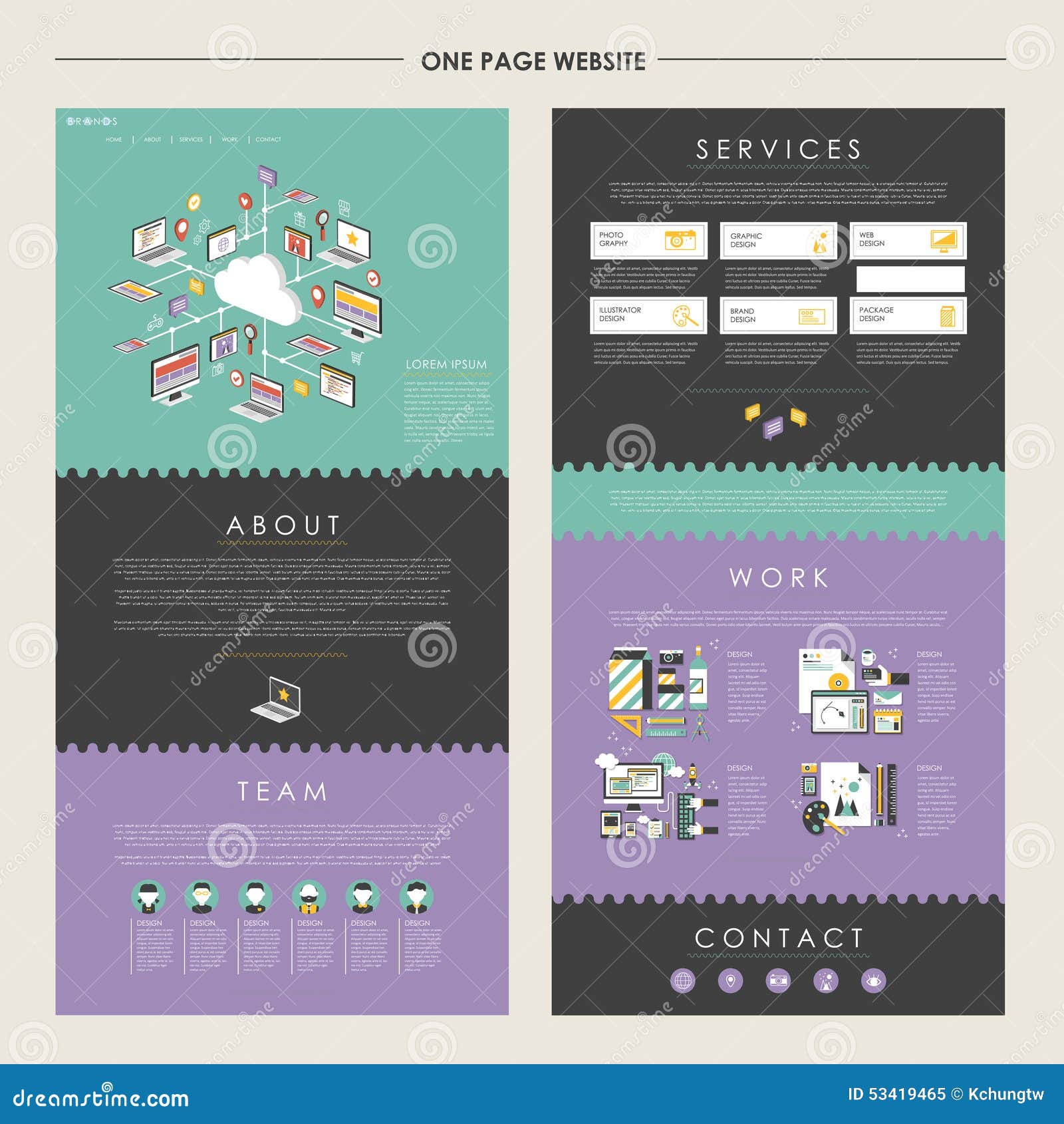 Modern One Page Website Template Design Stock Vector - Illustration of ...