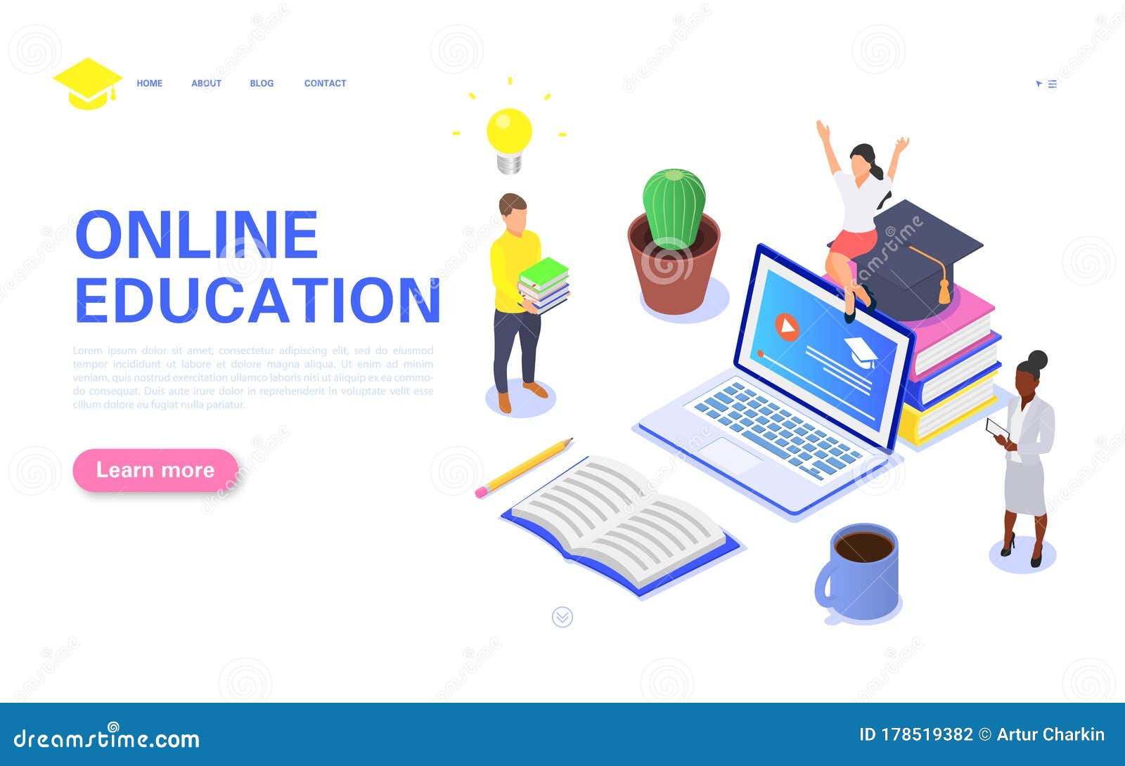 Modern Online Education Banner Concept. a Group of Students Study ...