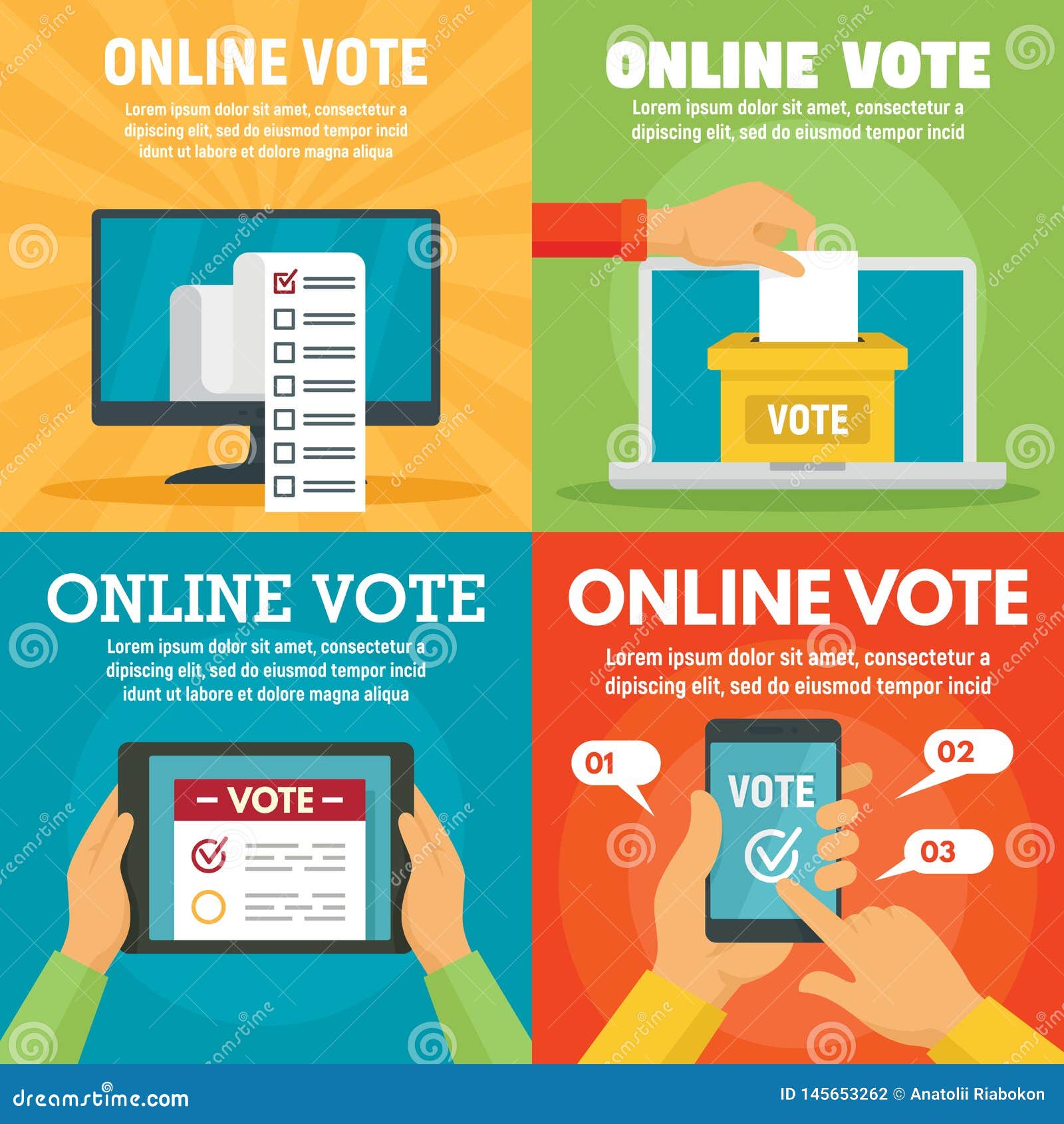 Modern Online Vote Banner Set, Flat Style Stock Vector - Illustration ...