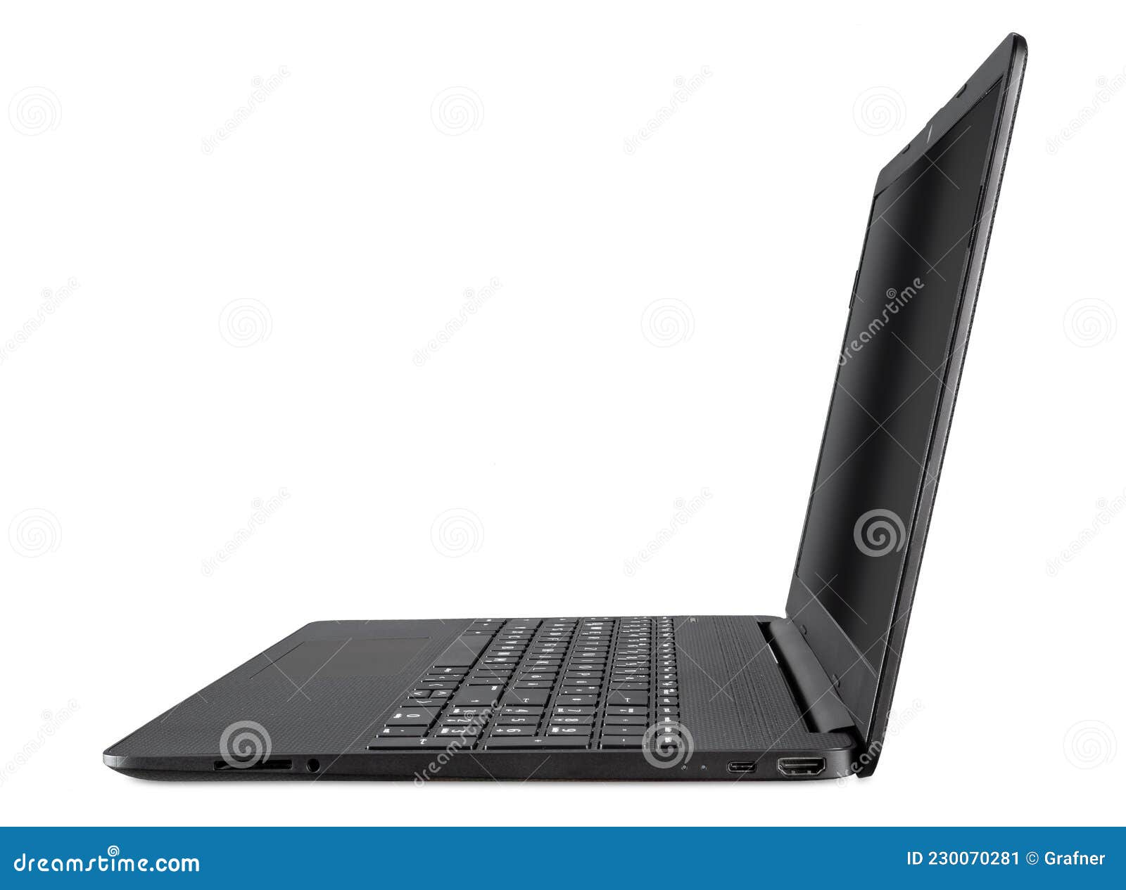 Modern Open Black Mobile Laptop Notebook Computer in Side View with ...