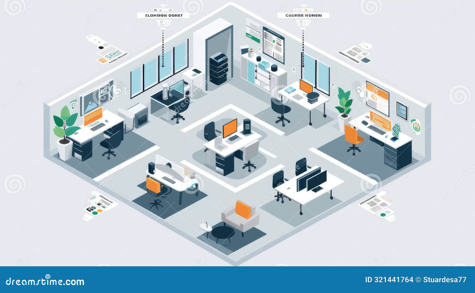 Modern Open Office Workspace Design Stock Photo - Image of chairs, blue ...