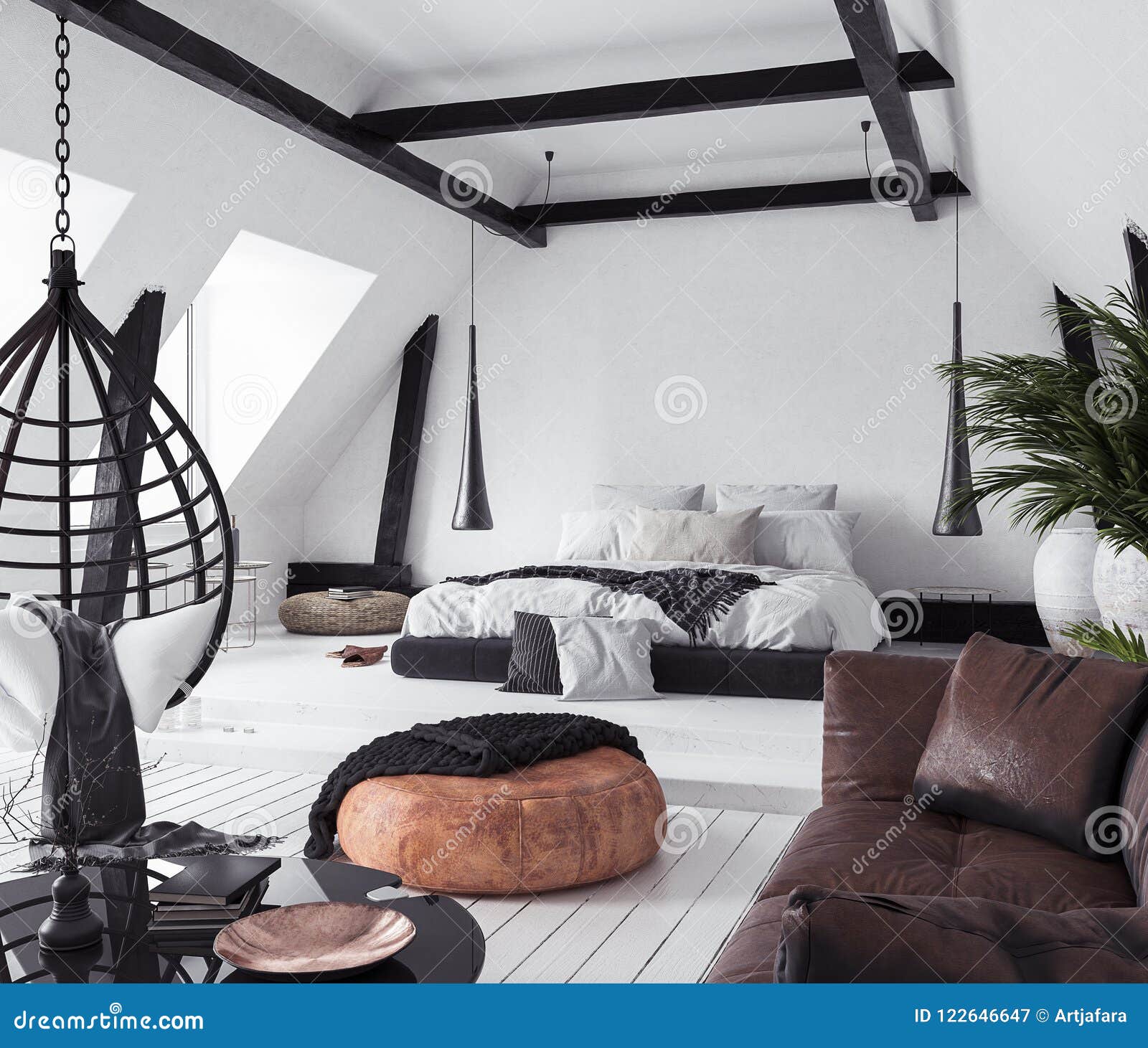 Modern Open-plan Apartment in Attic, Loft Style Stock Image - Image of ...