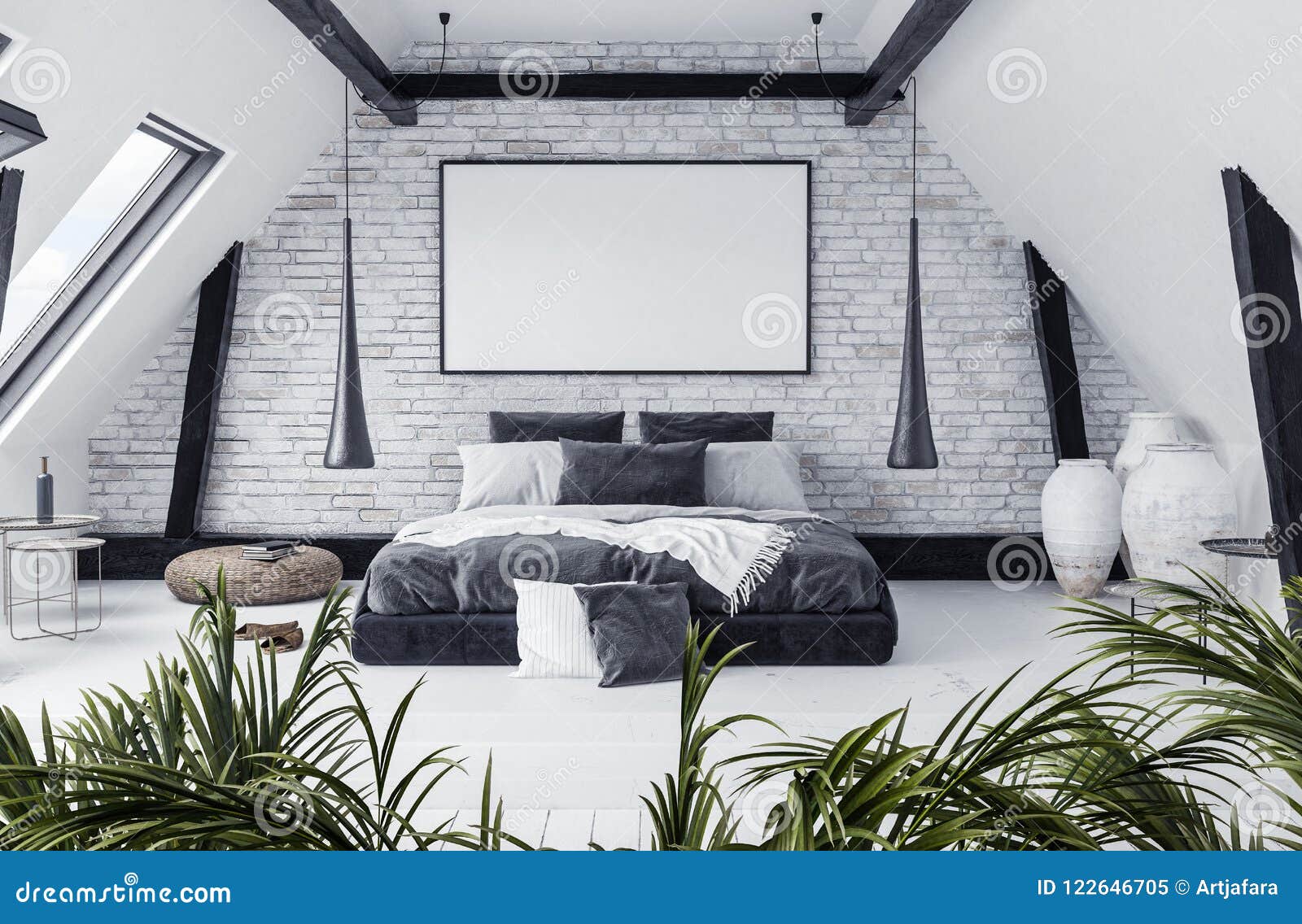 Modern Open-plan Apartment in Attic, Loft Style Stock Image - Image of ...