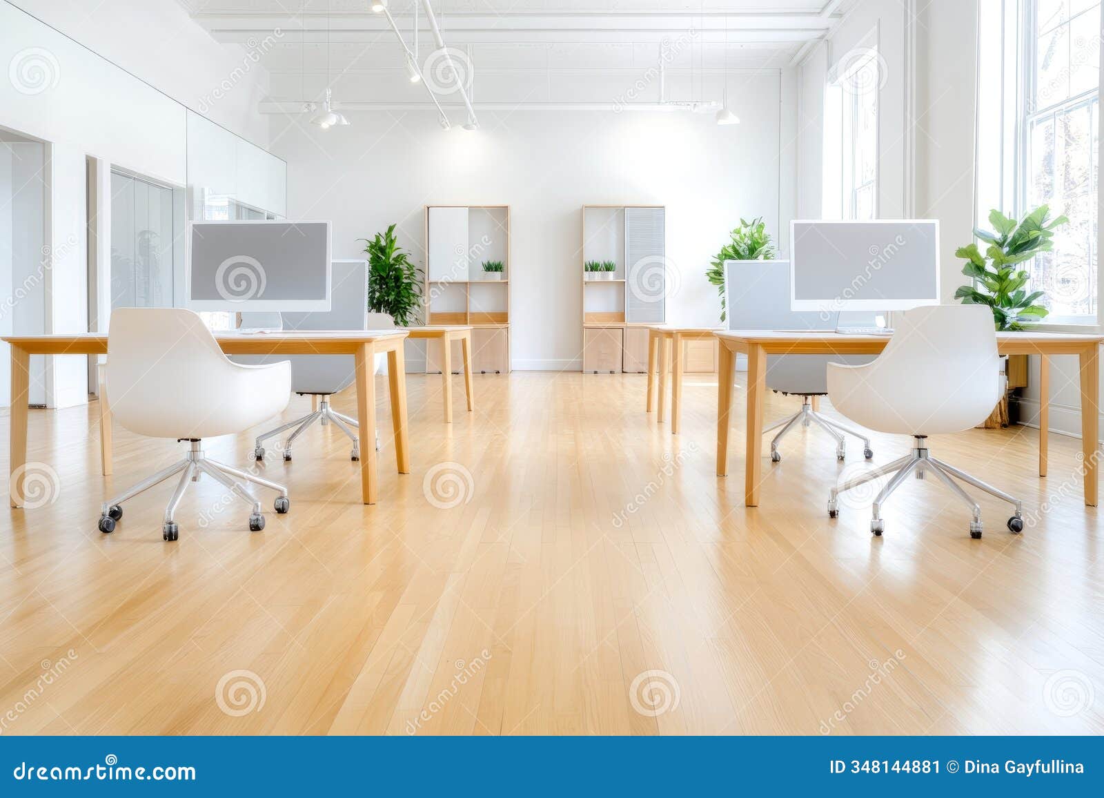 Modern Open Plan Office Interior with Desks and Computers Stock ...