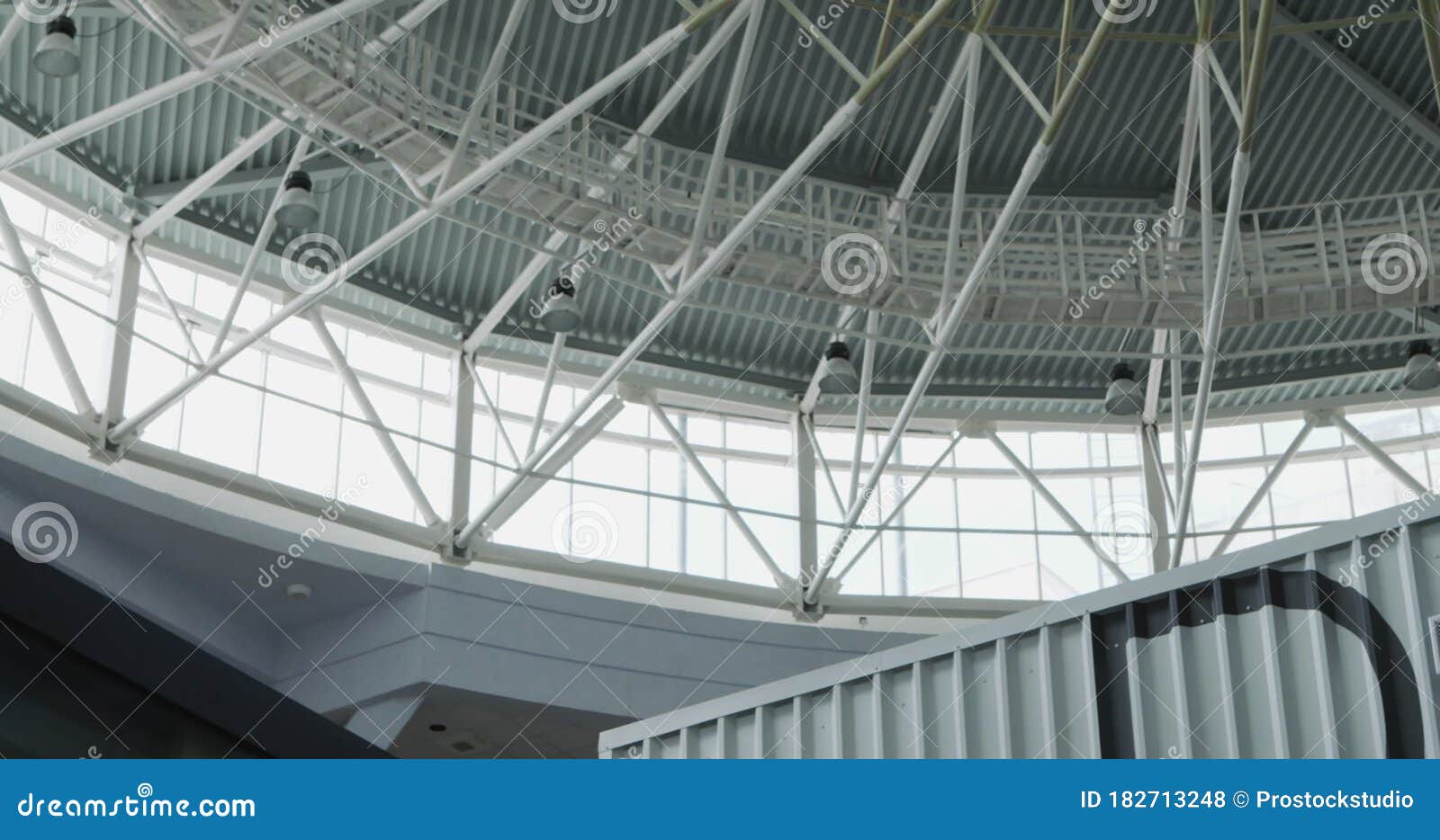 Modern Open Space Office with High Ceilings and Dome Stock Footage ...