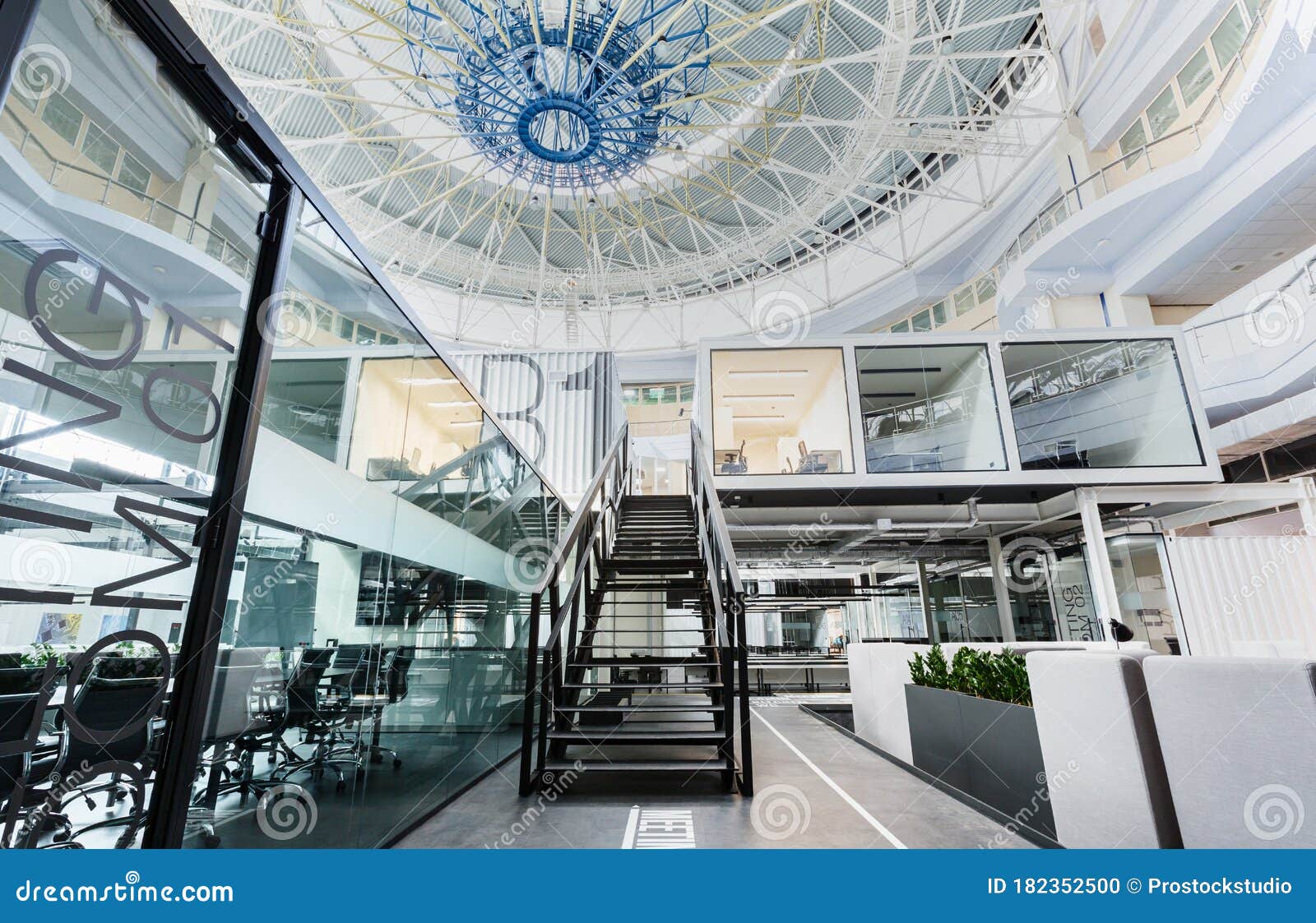 Modern Open Space Office with High Ceilings and Dome Stock Photo ...