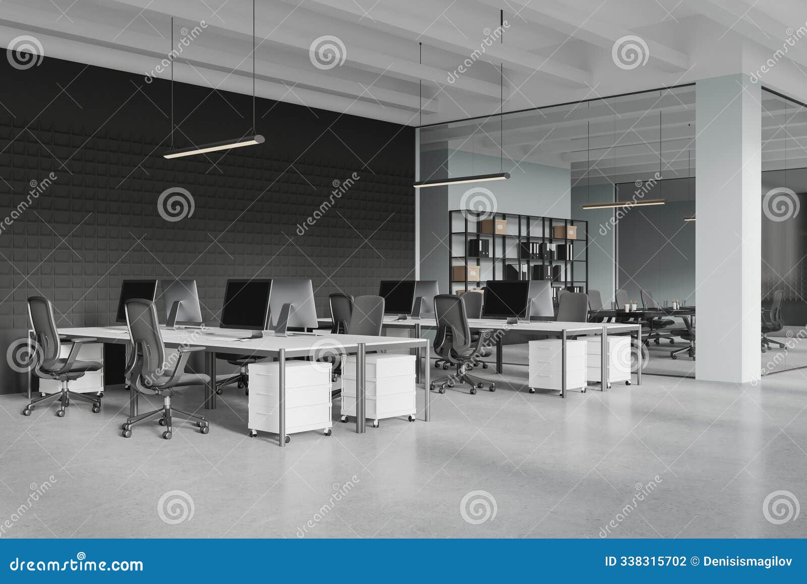 Modern Open-space Office Interior with Workstations. 3D Rendering Stock ...