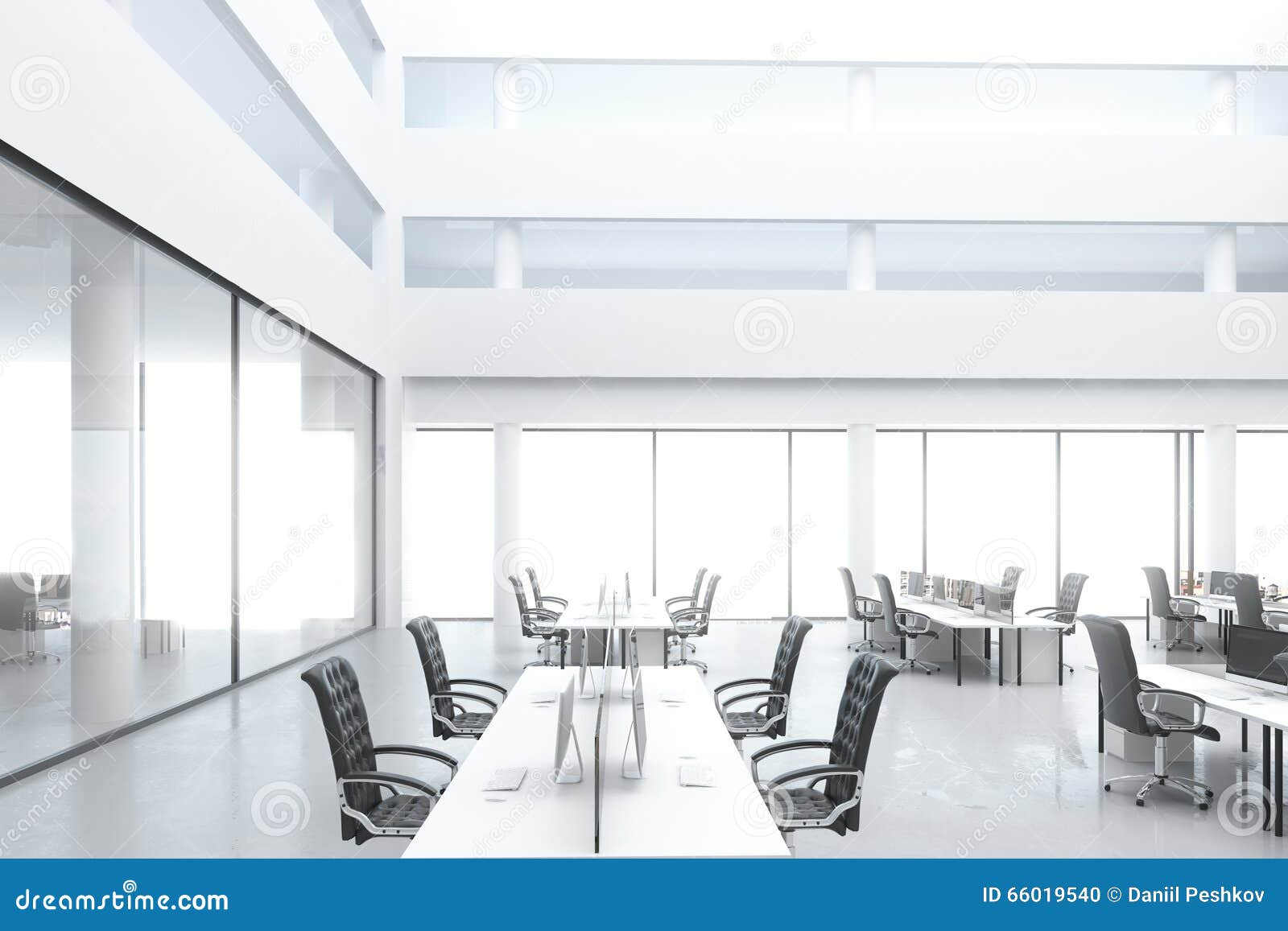 Modern Open Space Office with Work Places and Big Windows Stock ...