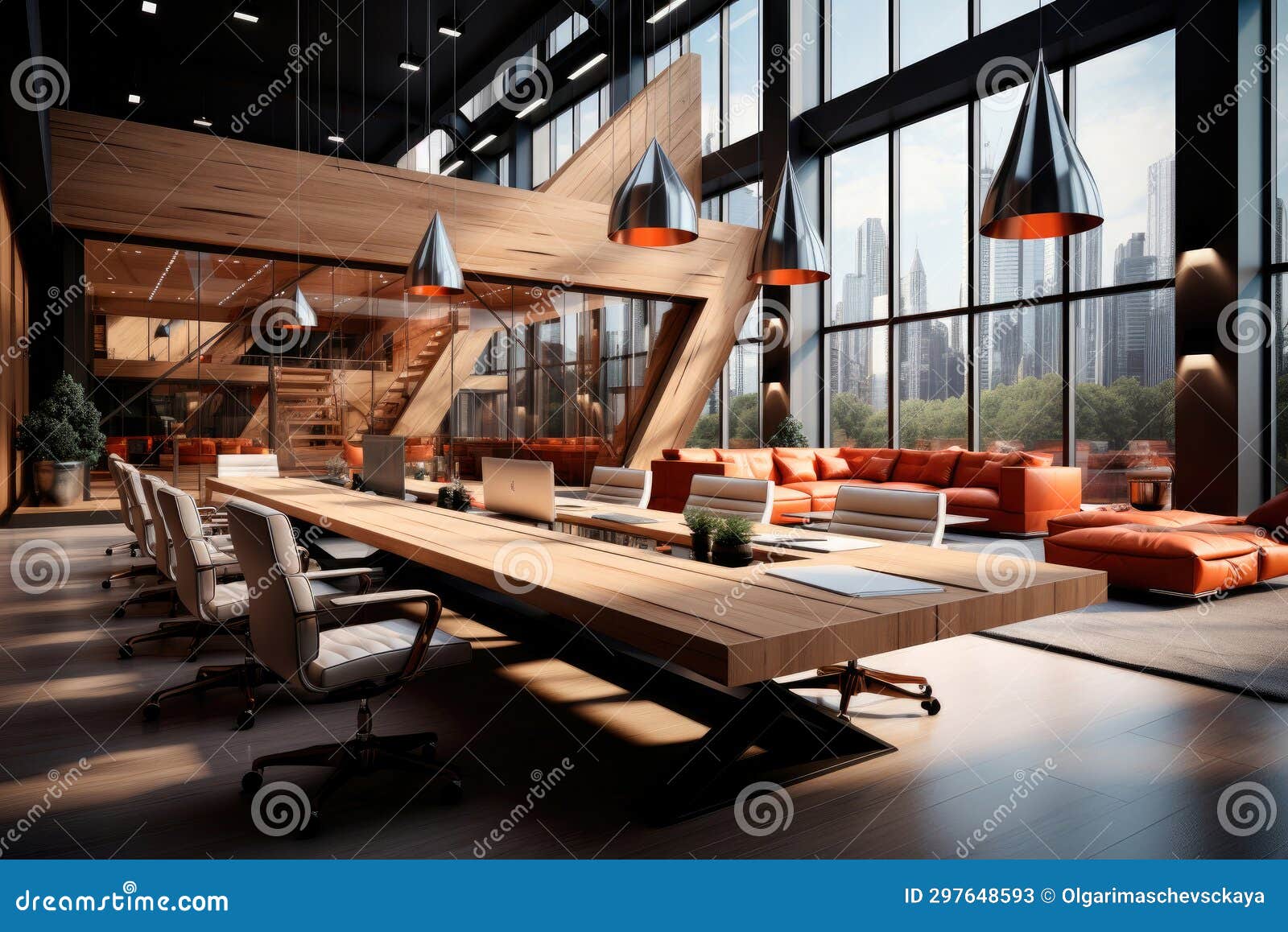 Modern Open Workspace with a Large Conference Table in a Modern ...