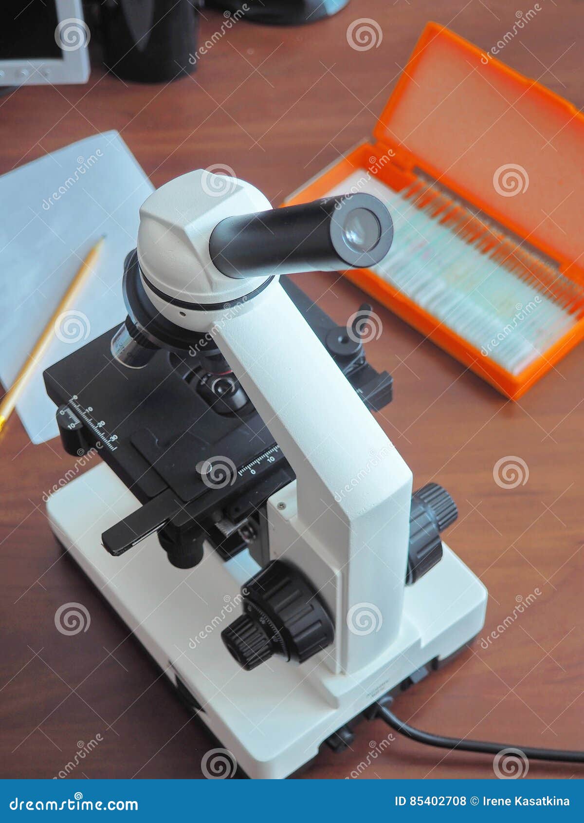 Modern Optical Microscope. Study, Science and Technology Concept Stock ...