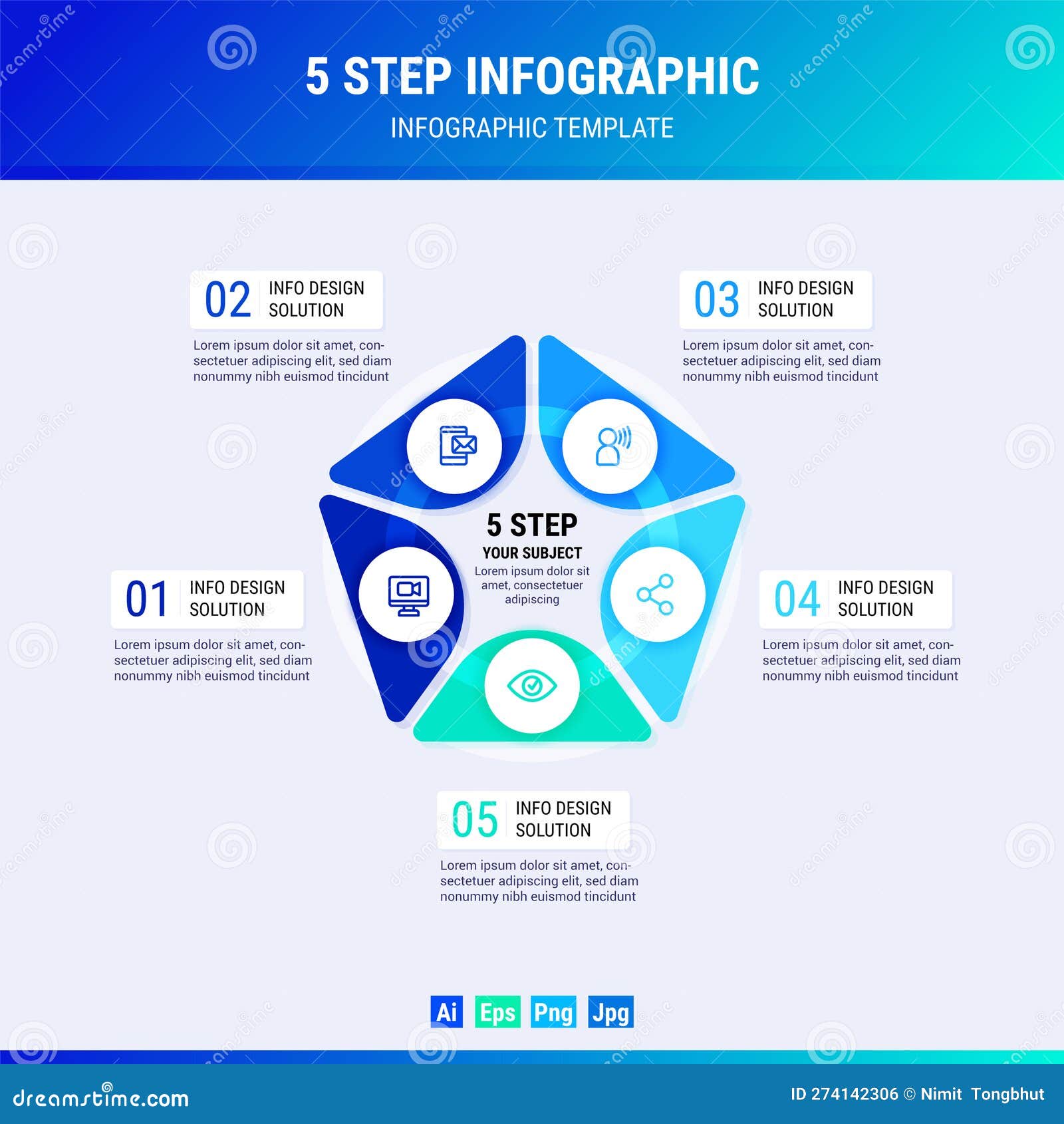 Flat Style Modern 5 Options Workflow Step Process Infographic Template ...