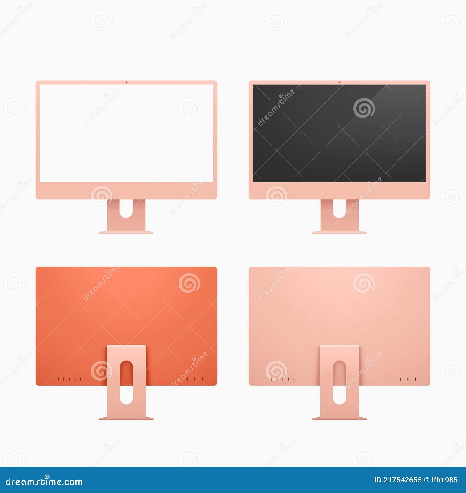 Modern Orange Color Desktop Computers in Set Stock Vector ...