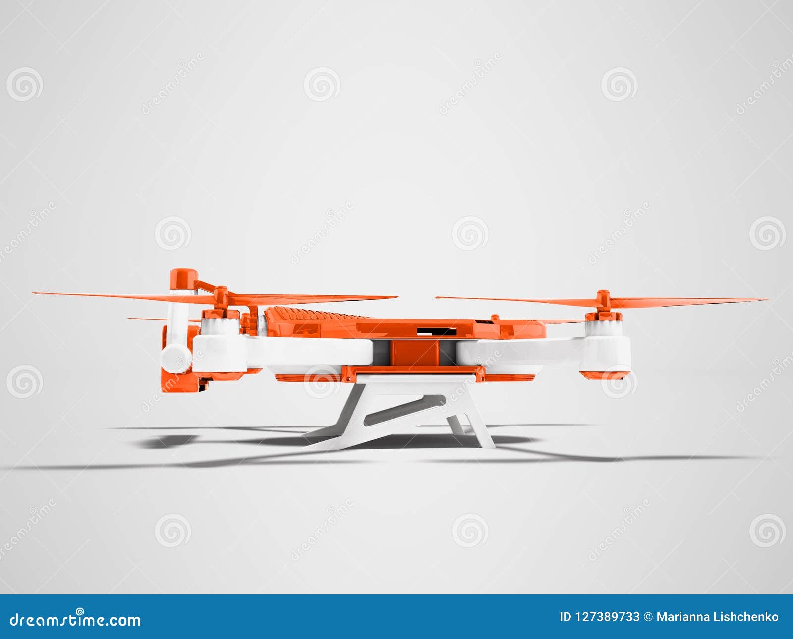 Modern Orange Drone Side View 3d Render on Gray Background with Stock ...