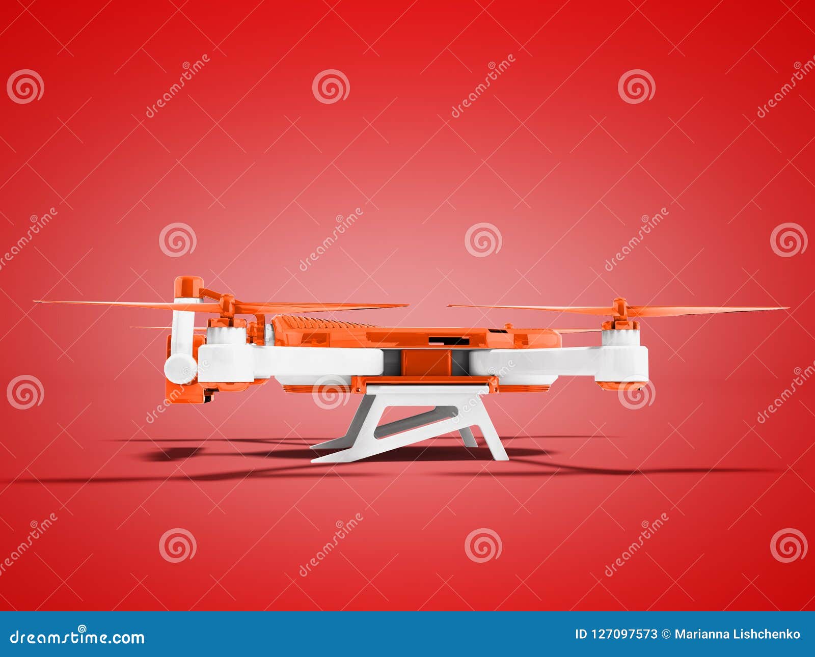 Modern Orange Drone Side View 3d Render on Red Background with S Stock ...