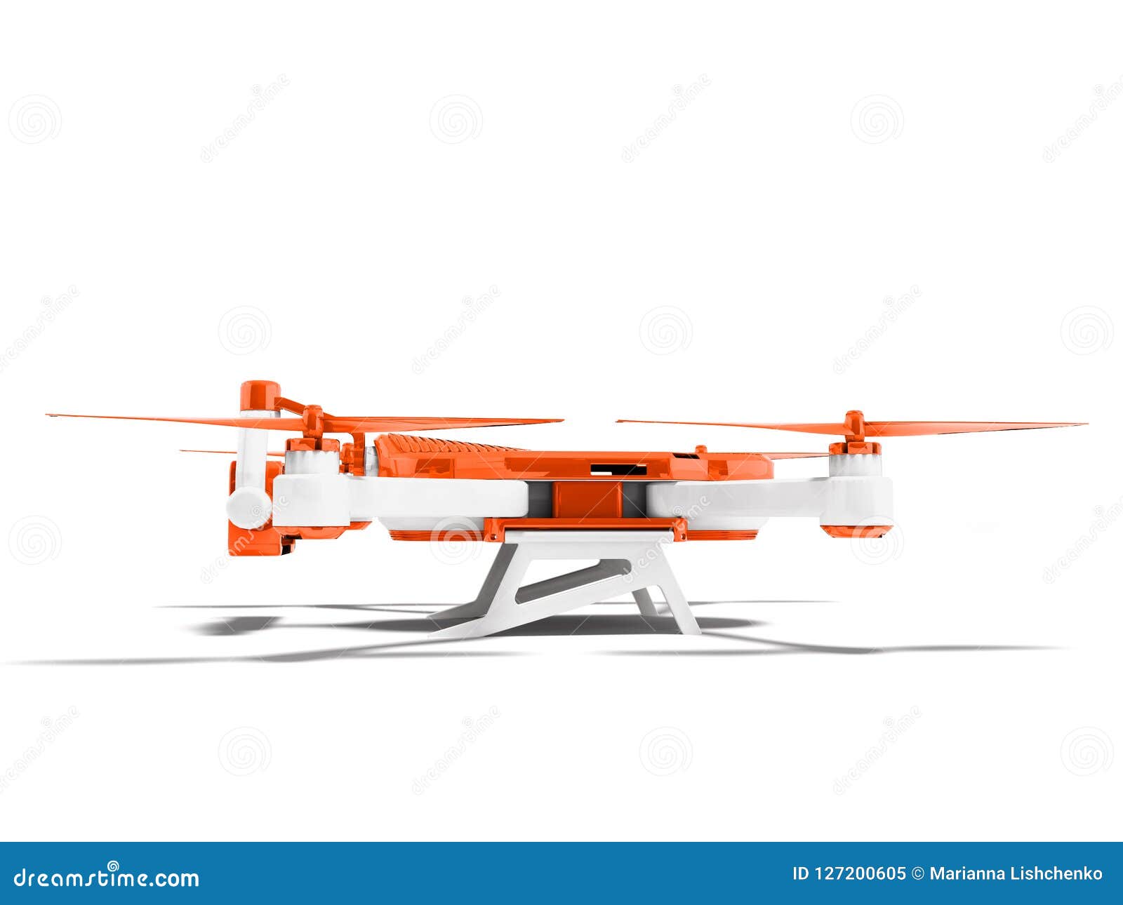 Modern Orange Drone Side View 3d Render on White Background with Stock ...