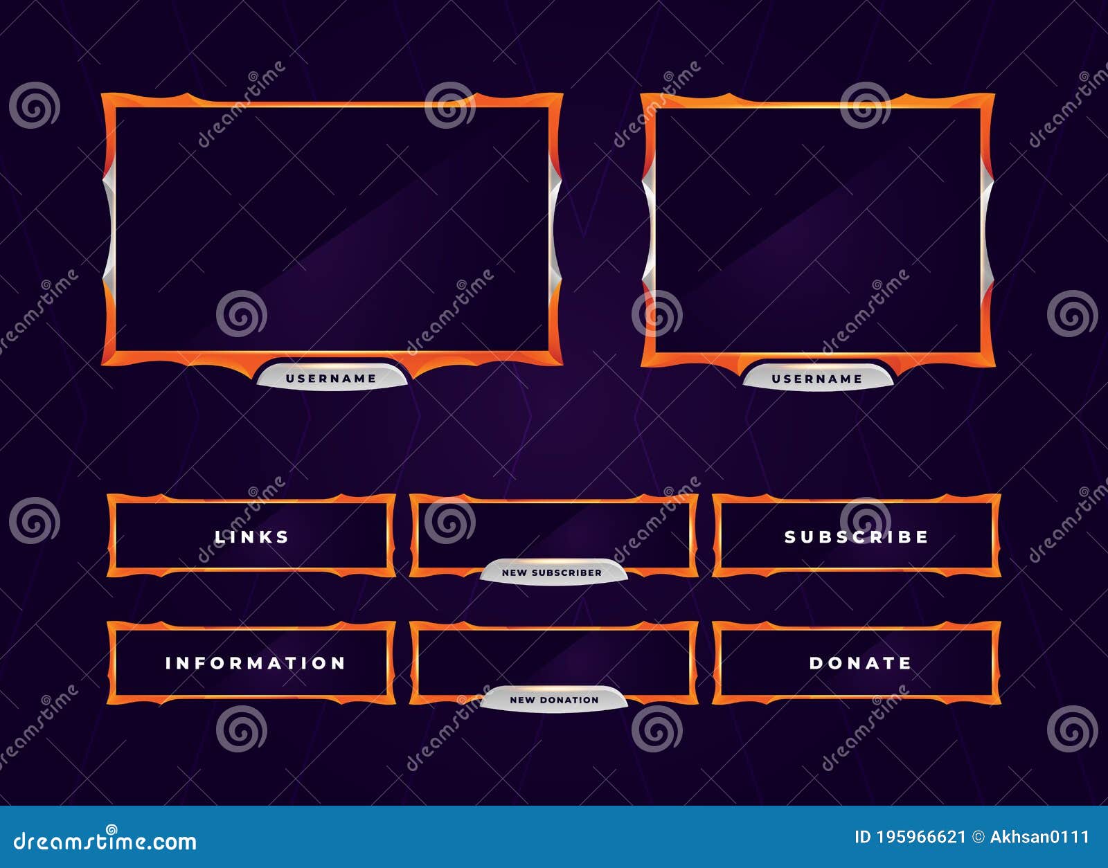 Modern Orange Fire Theme Twitch Streaming Panel Set Stock Vector ...