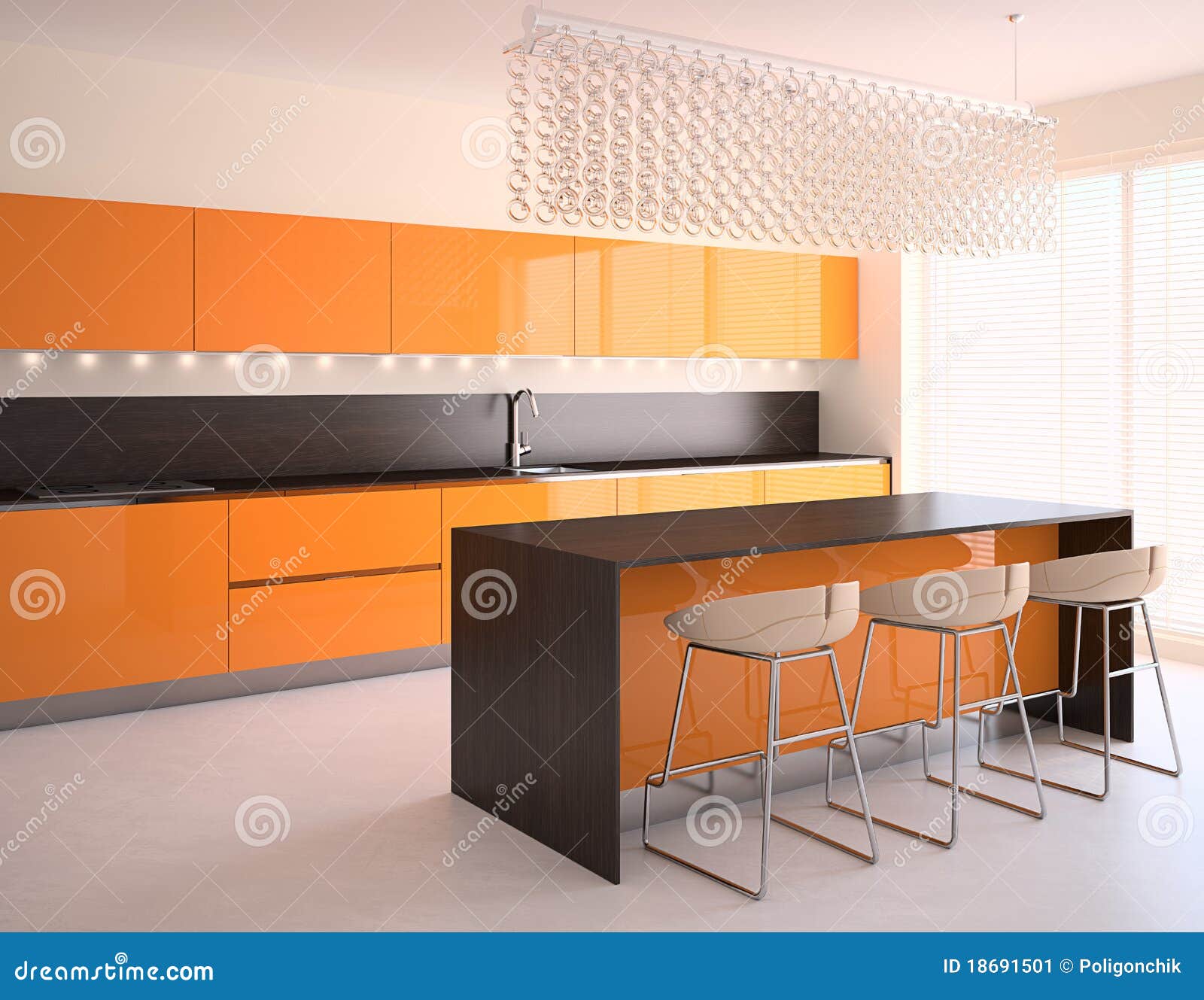 Modern orange kitchen stock illustration. Illustration of home - 18691501