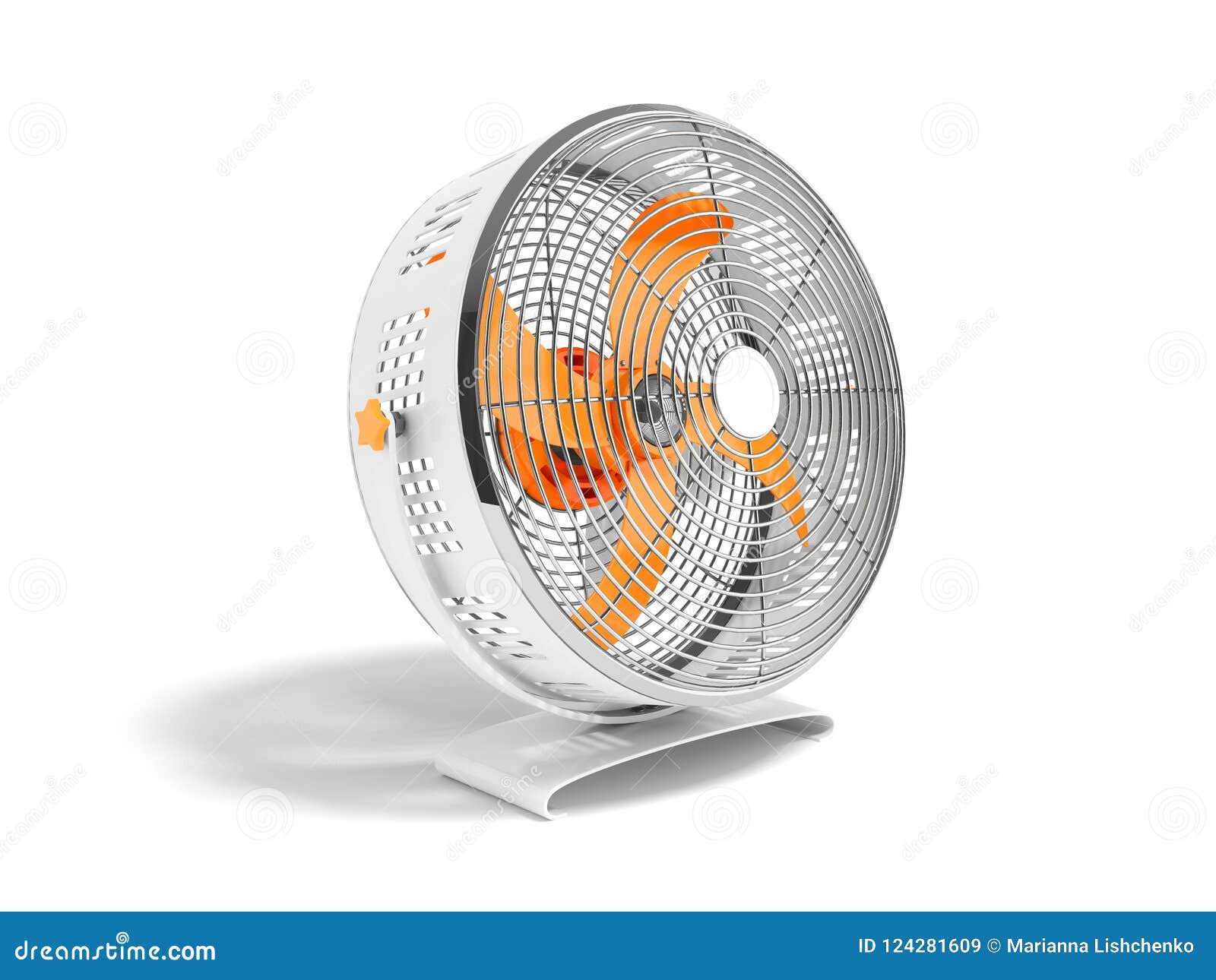 Modern Orange Metal Fan for Cooling 3d Rendering on White Background ...