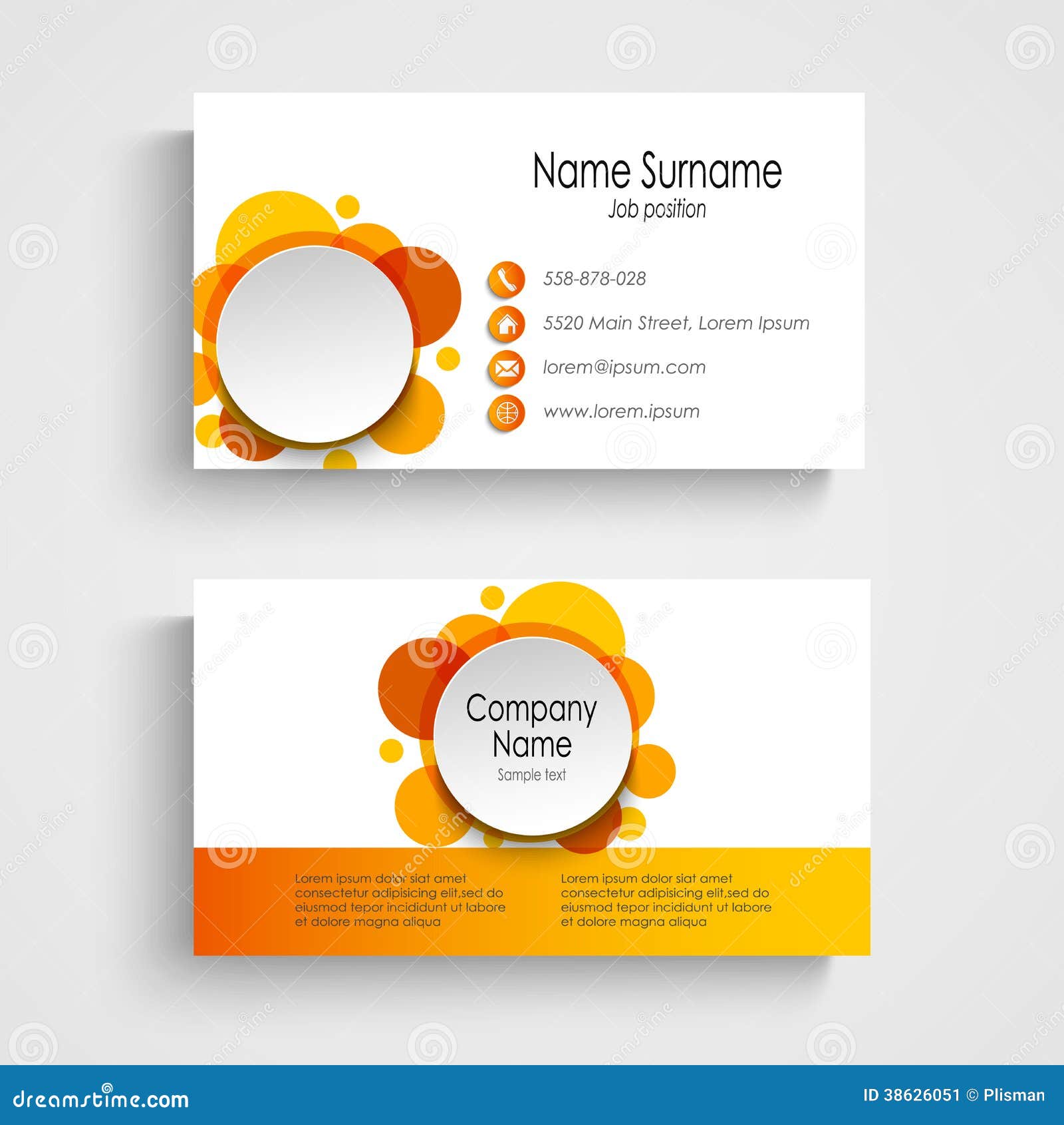Modern Orange Round Business Card Template Stock Vector - Illustration ...