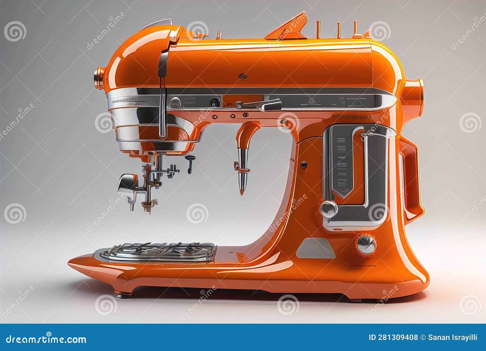 Modern Orange Sewing Machine on a Gray Background. Generative Ai Stock ...