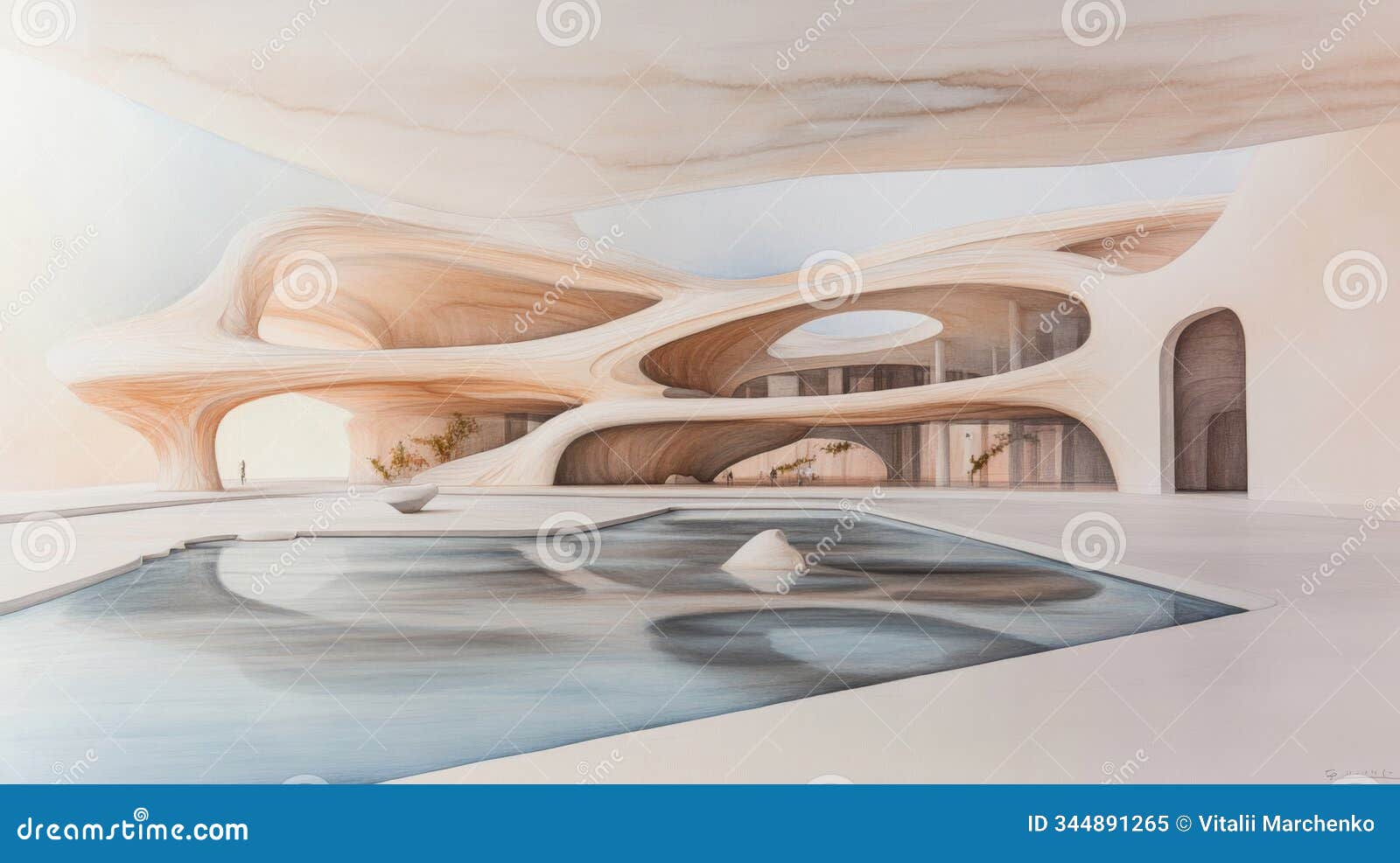 Modern Organic Architecture with Curved Structures and Pool Stock ...