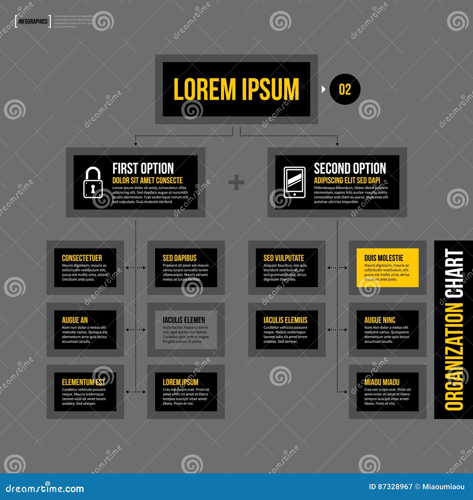 Modern Organization Chart Template in Flat Style on Gray Background ...