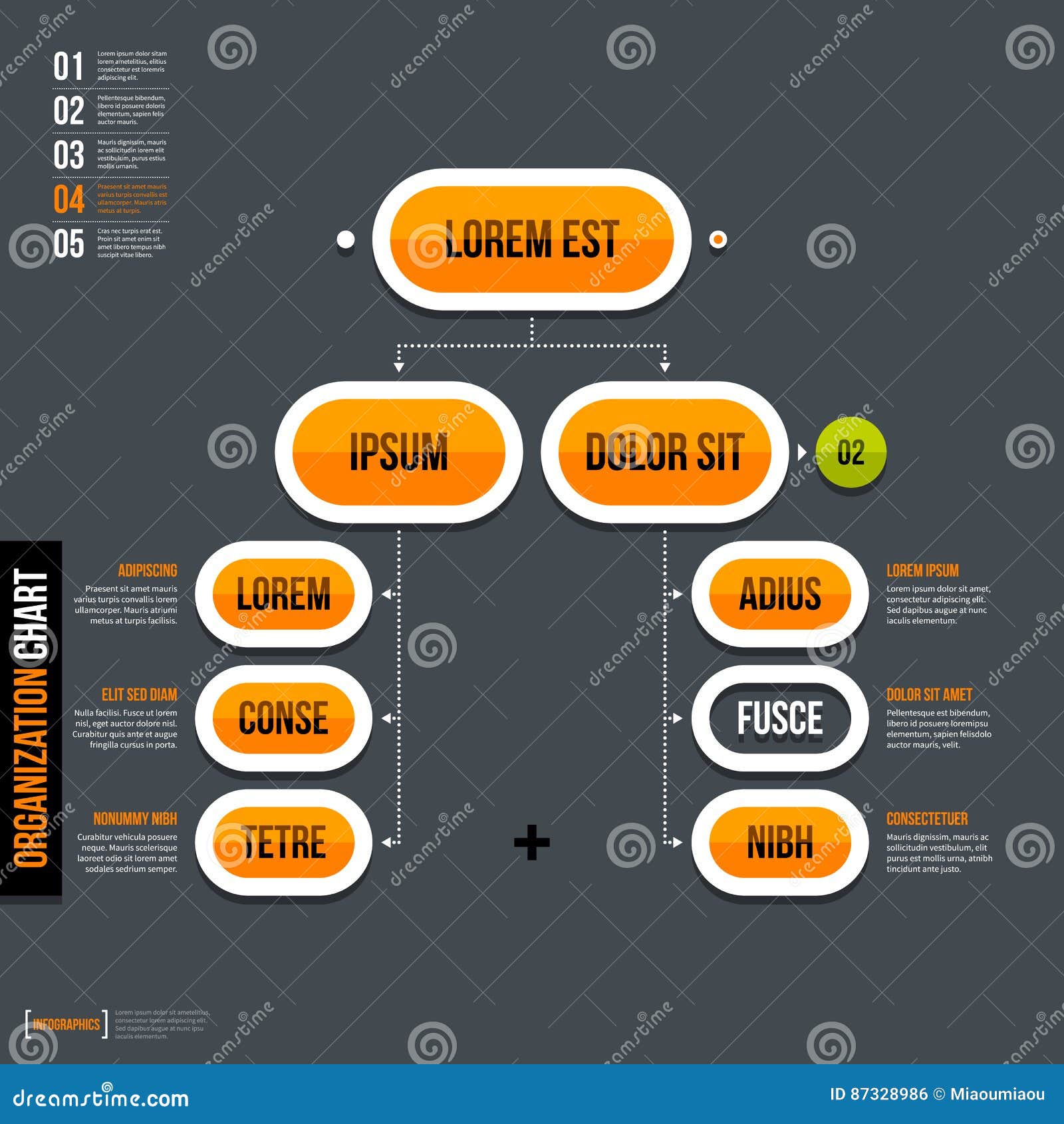 Modern Organization Chart Template in Flat Style on Gray Background ...