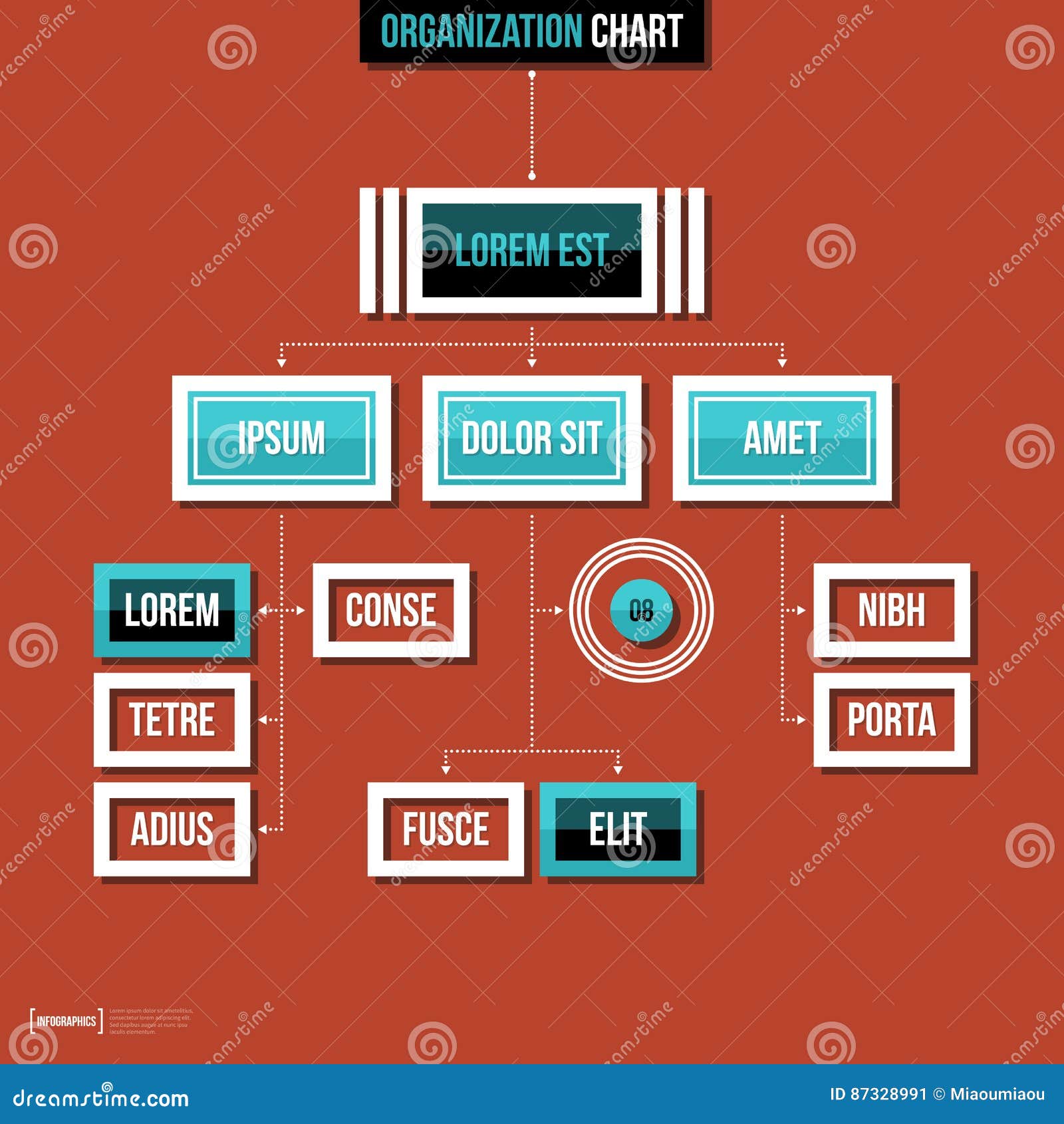 Modern Organization Chart Template in Flat Style on Red Background ...